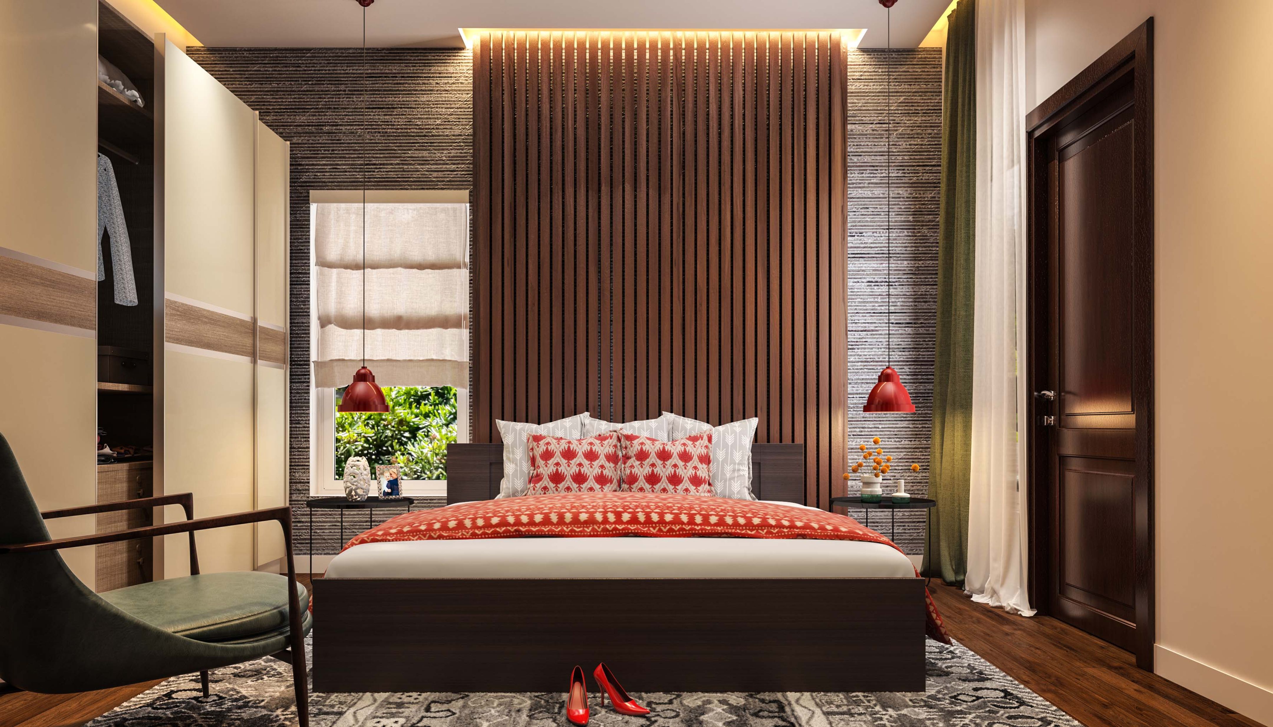 Rich Colors & Storage: Contemporary Master Bedroom With King Bed ...
