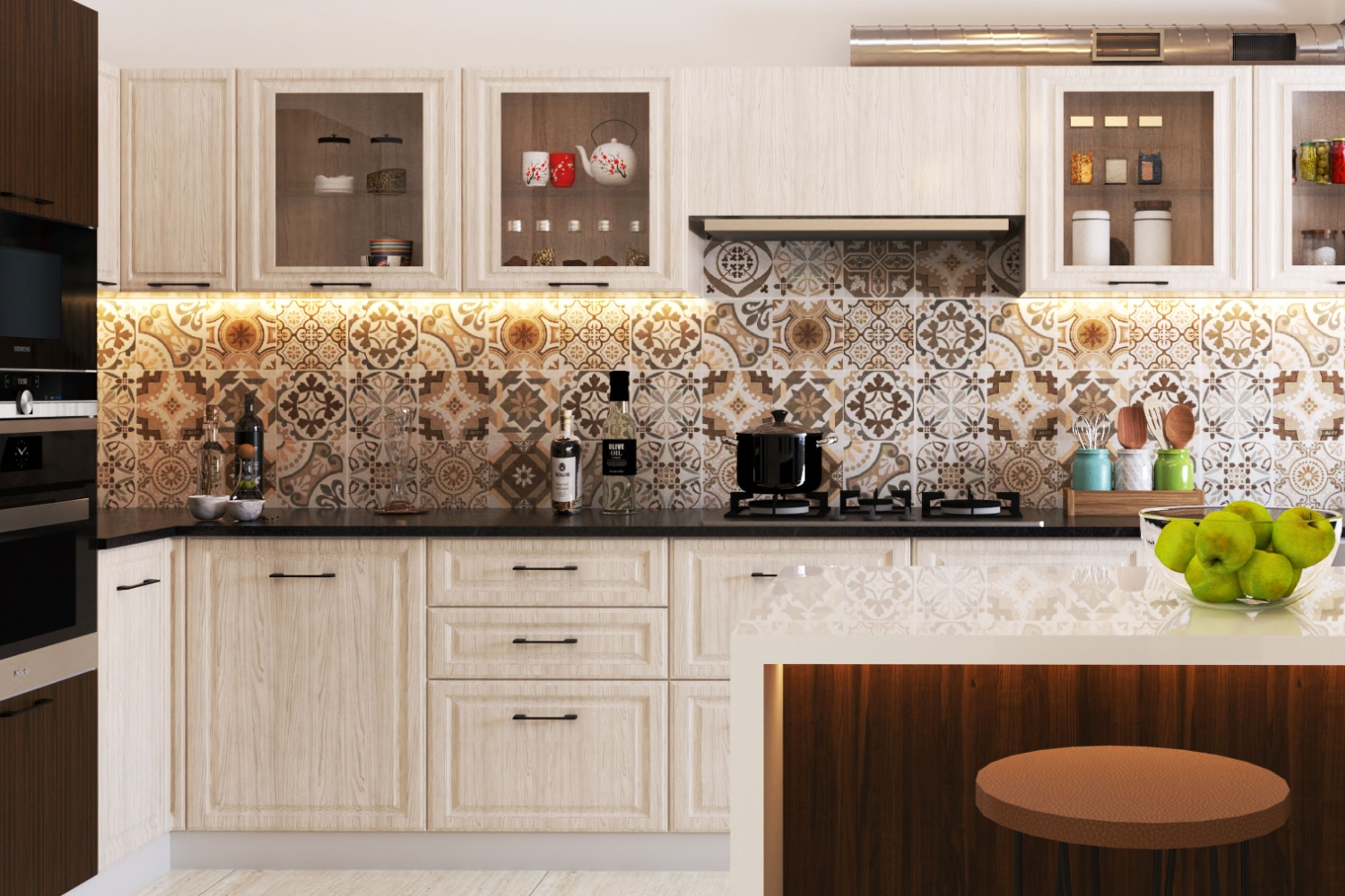 Ceramic Moroccan Matte Kitchen Backsplash Design | Livspace