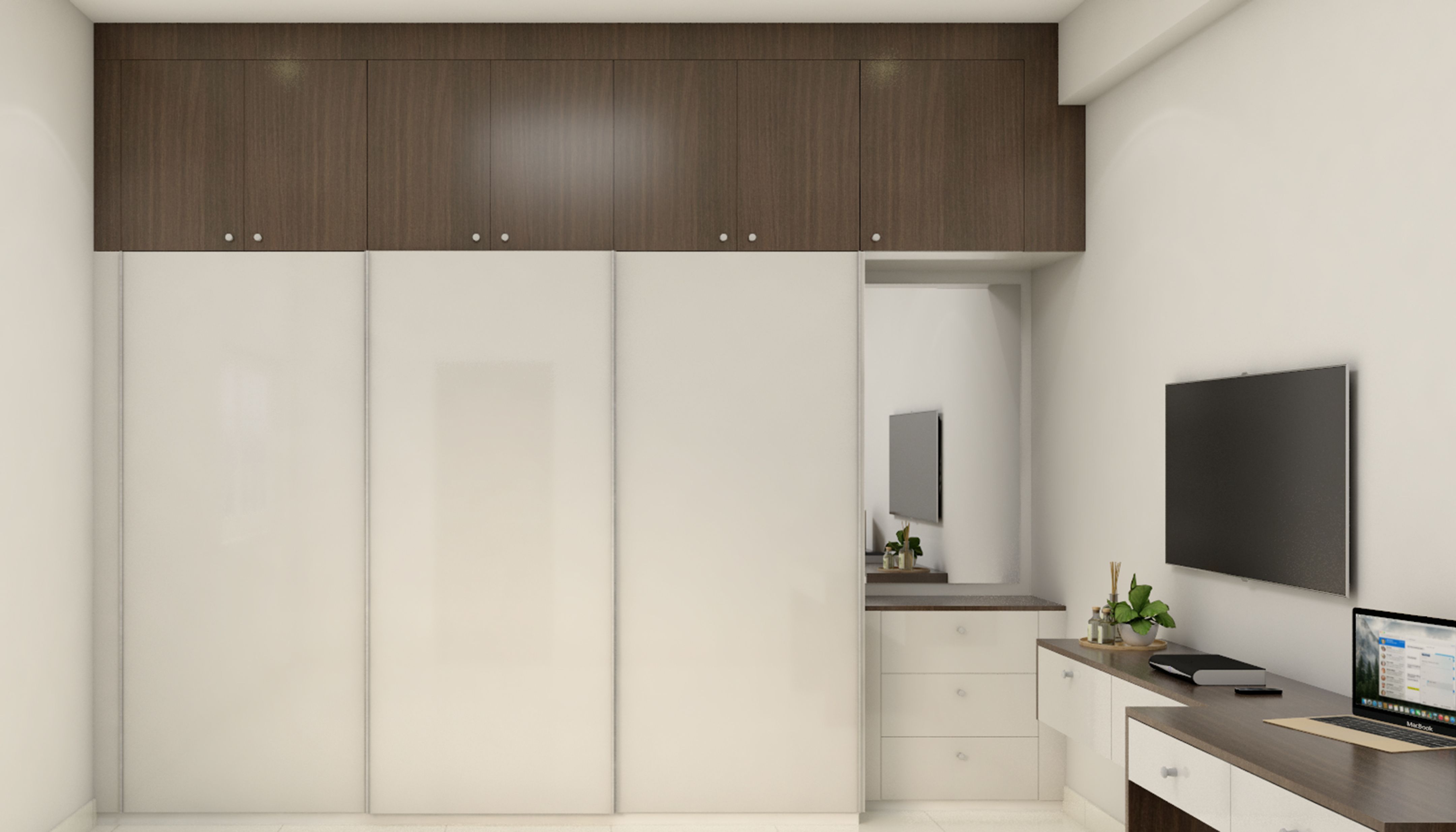 Modern Spacious Wardrobe with Dresser and Spacious Study | Livspace