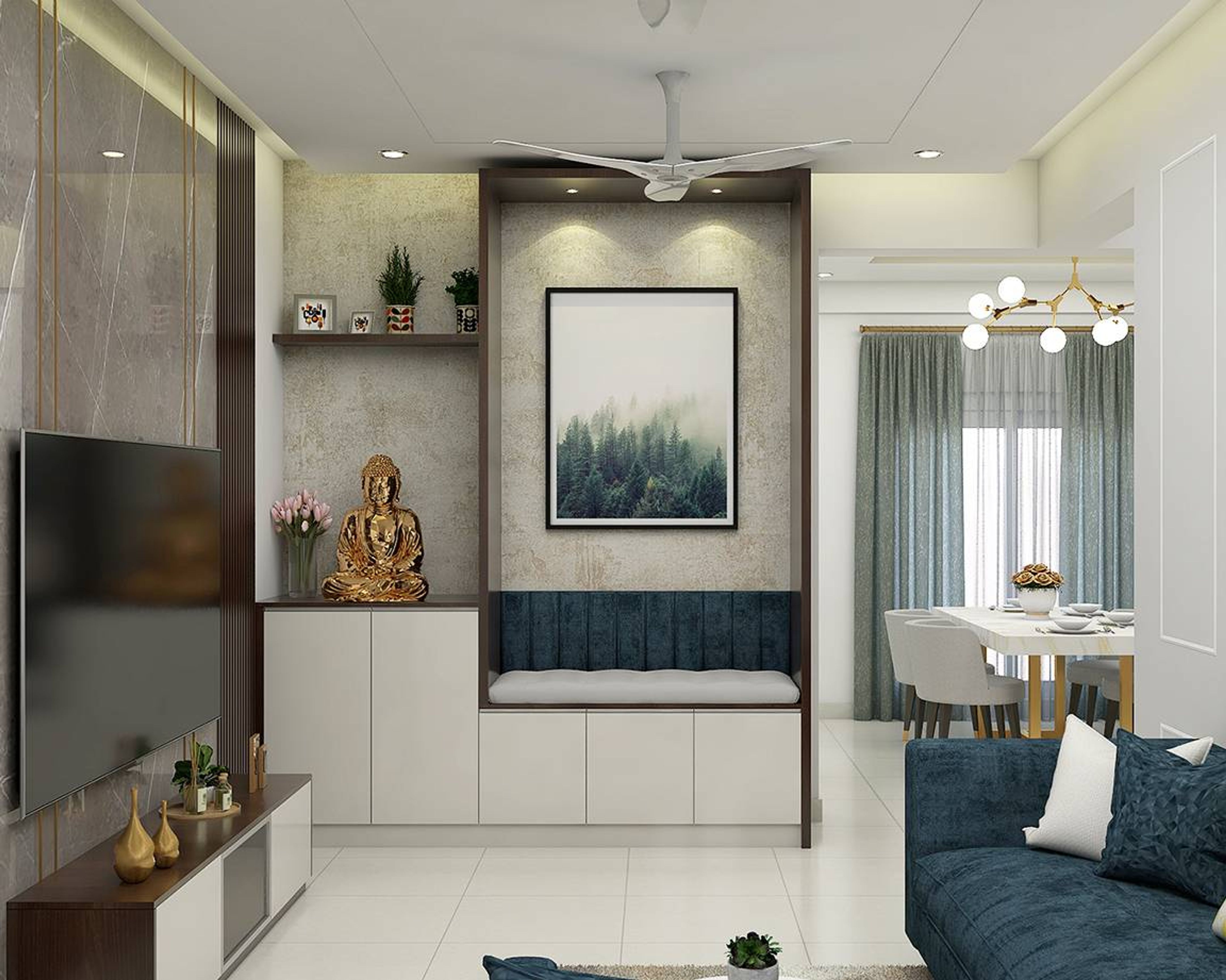 Spacious Foyer Design With Storage Cabinet And Niche Seating | Livspace