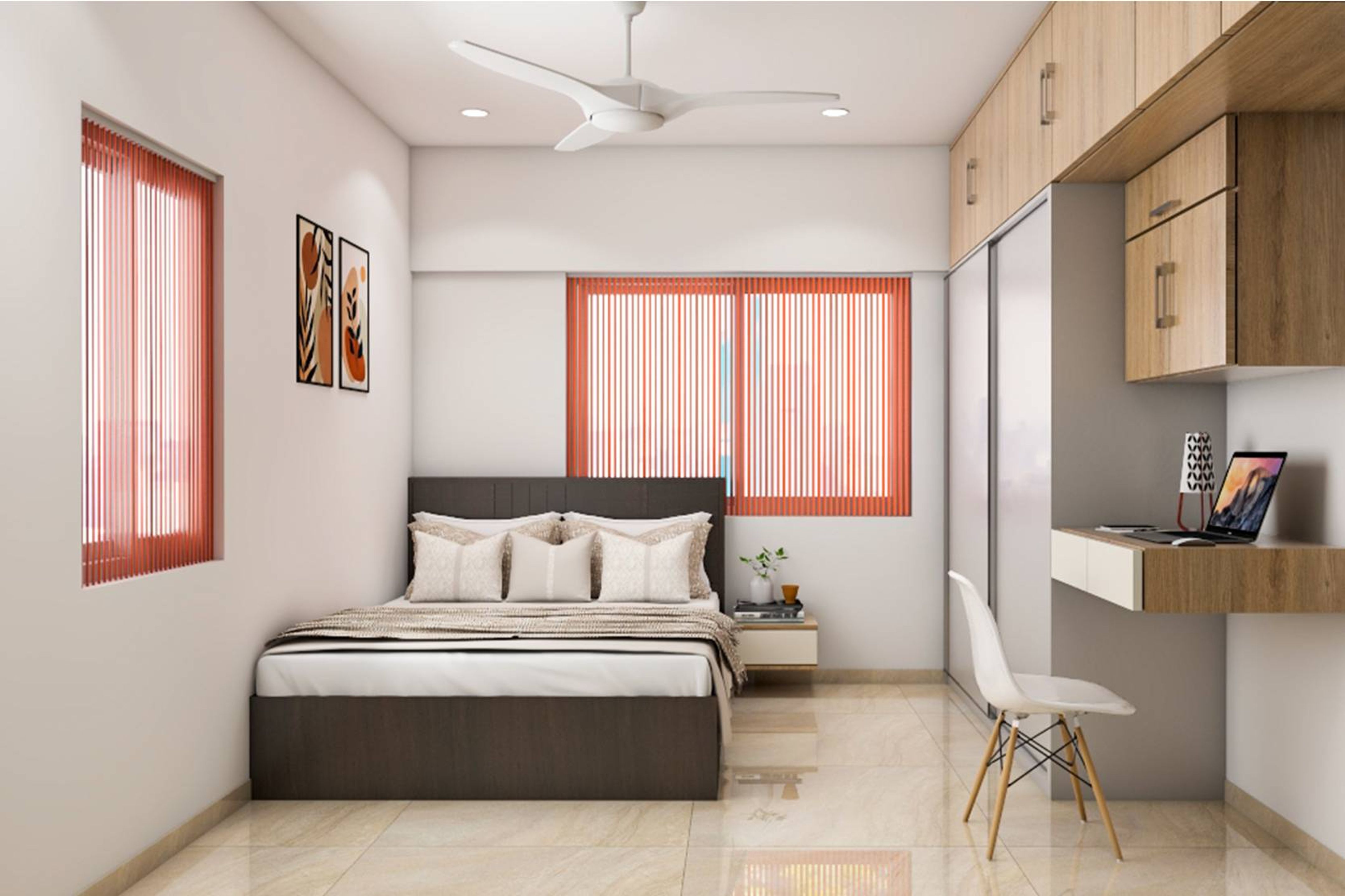 Modern Guest Bedroom Design With Sliding Door Wardrobe | Livspace
