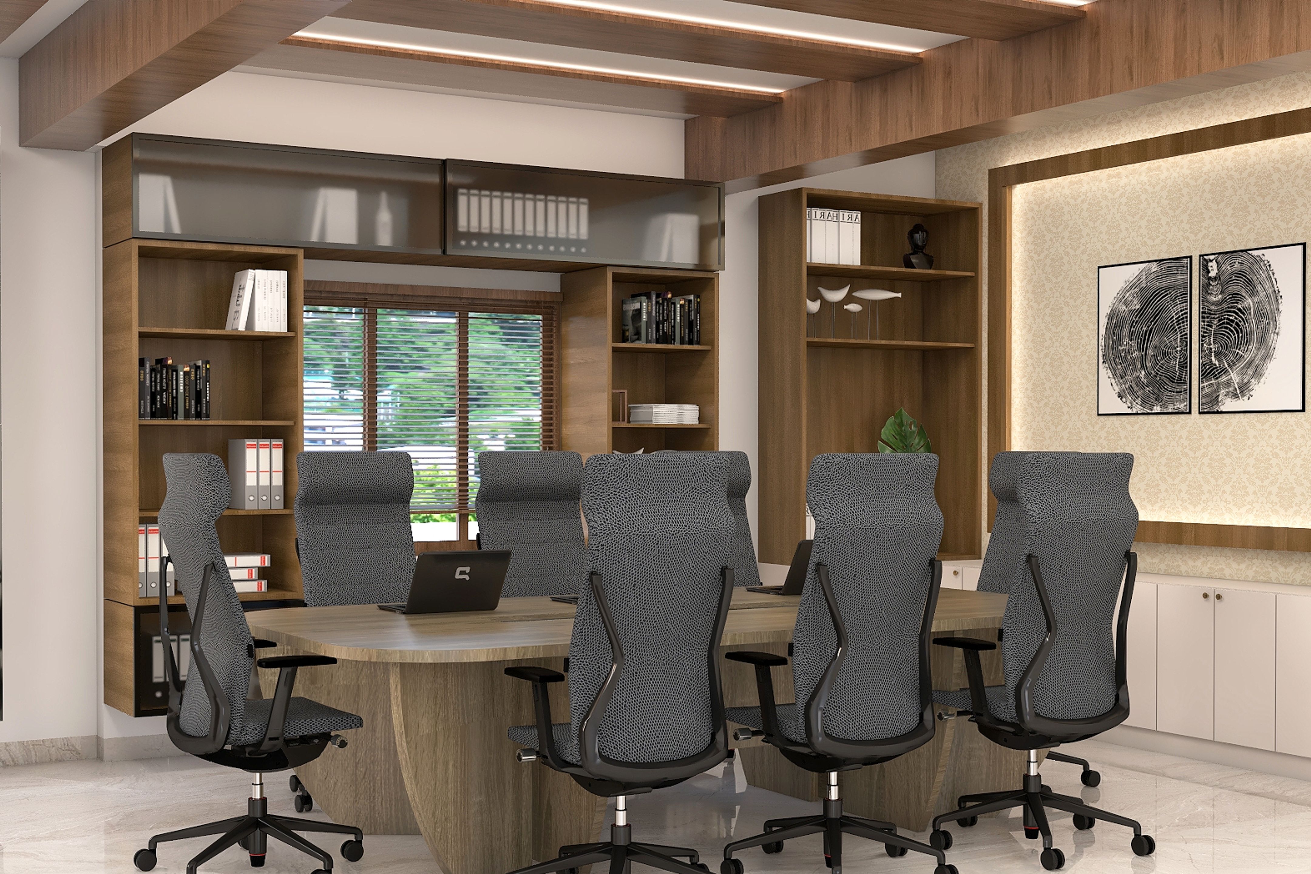 Wooden Finish False Ceiling | Livspace