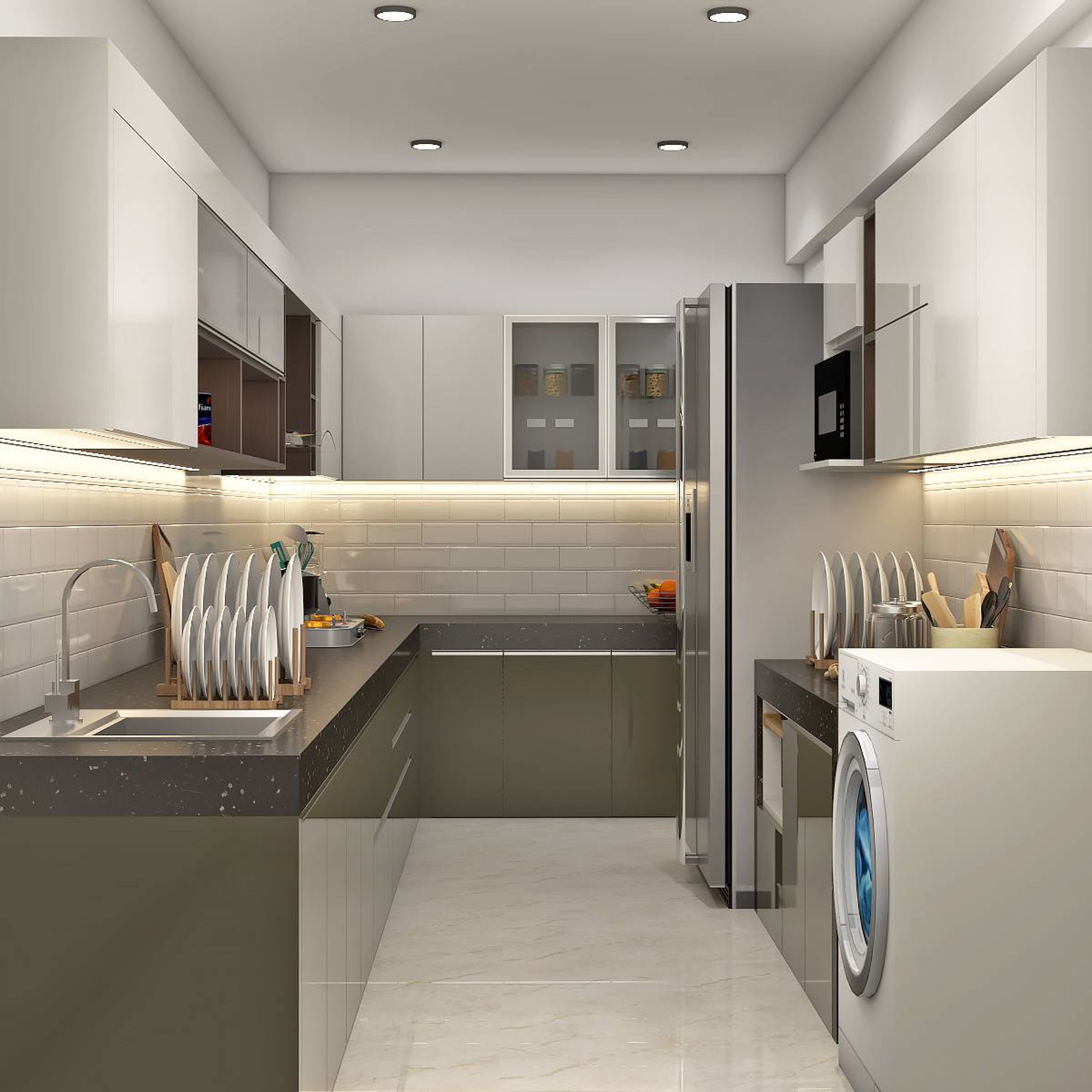 Multi-Functional Contemporary Style L-Shape Spacious Kitchen Cabinet Design | Livspace