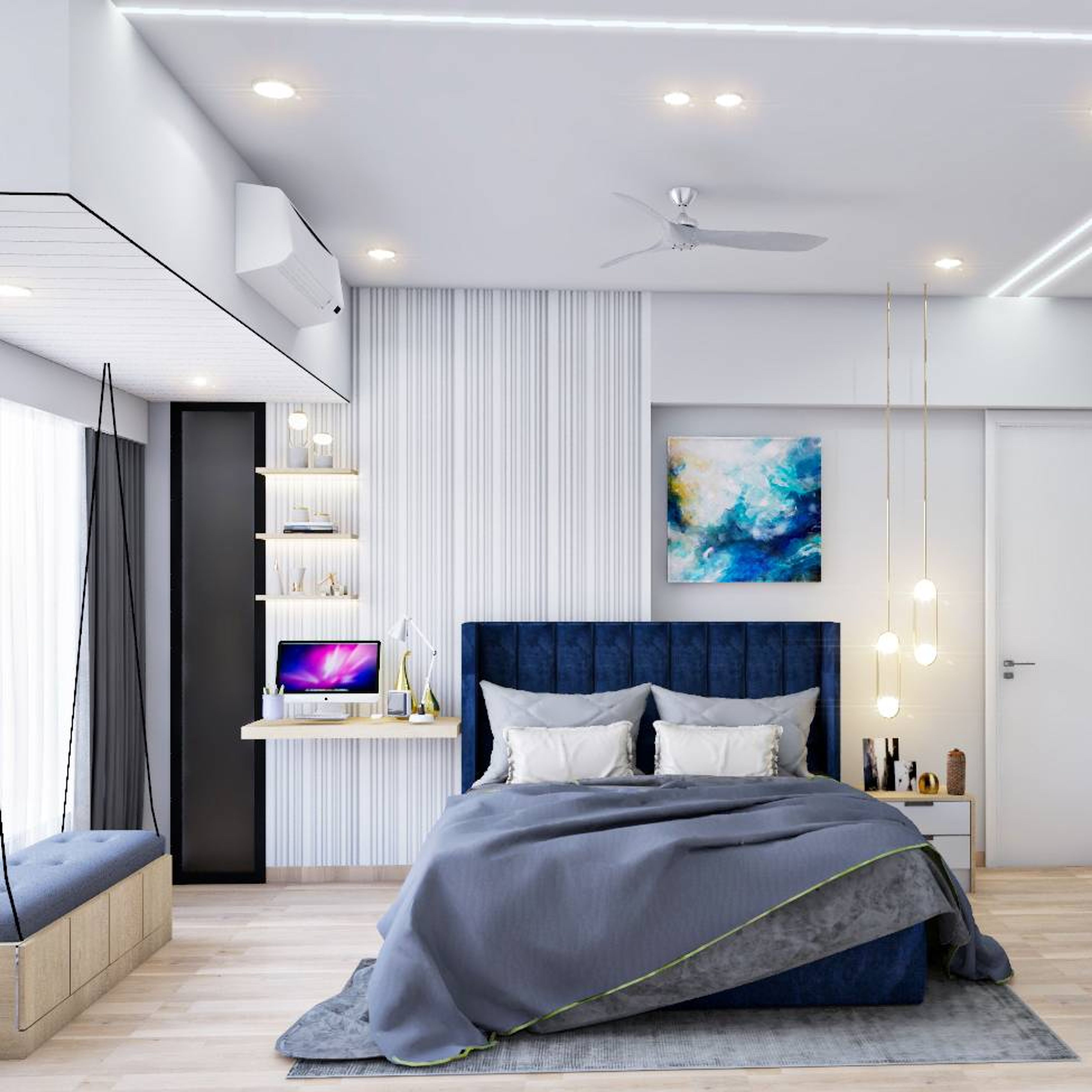 Modern Spacious Master Bedroom Design With Window Seat | Livspace