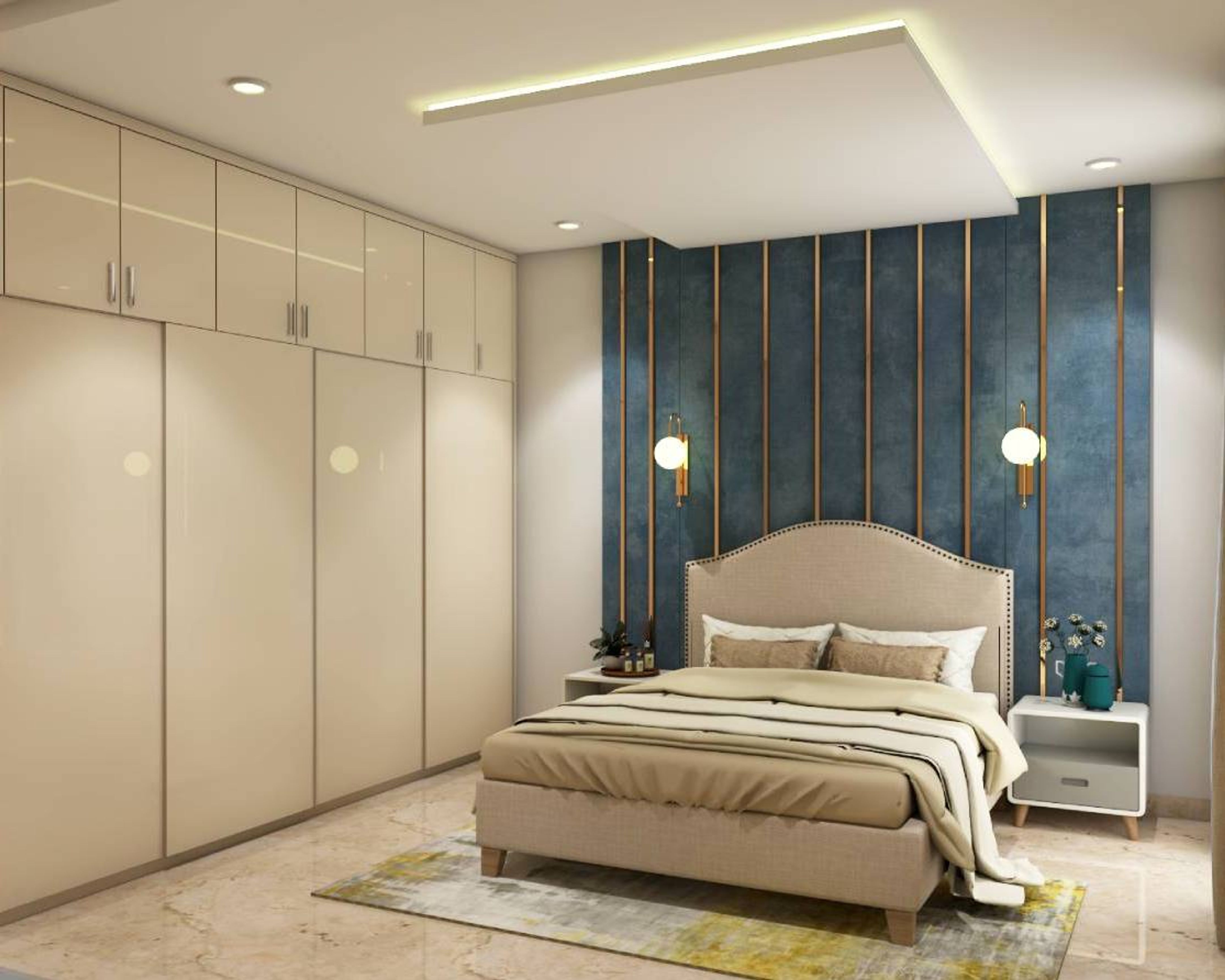Contemporary Master Bedroom Design With Golden Metallic Detailing ...