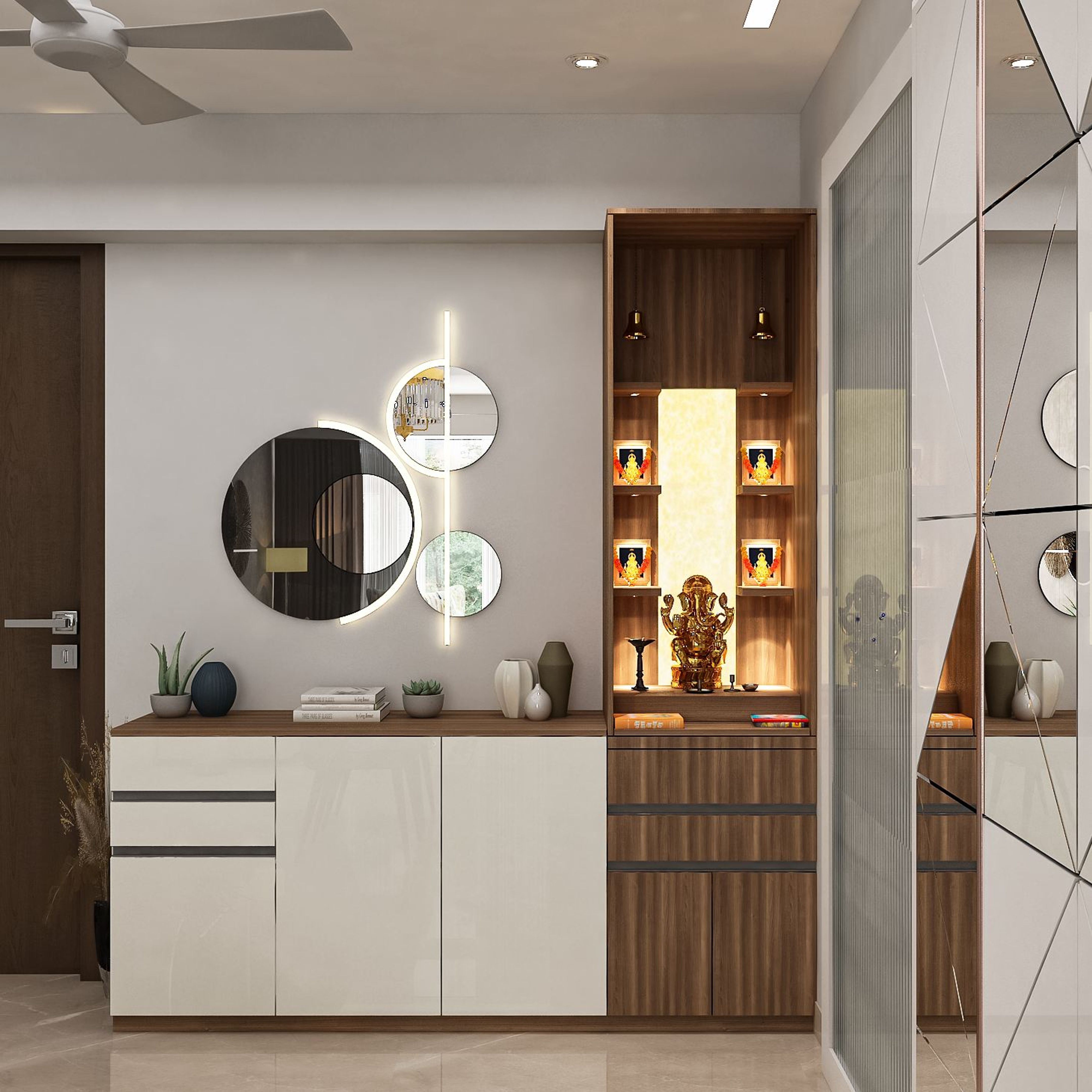 Maximum Storage Modern Style Compact Sized Mandir Design | Livspace