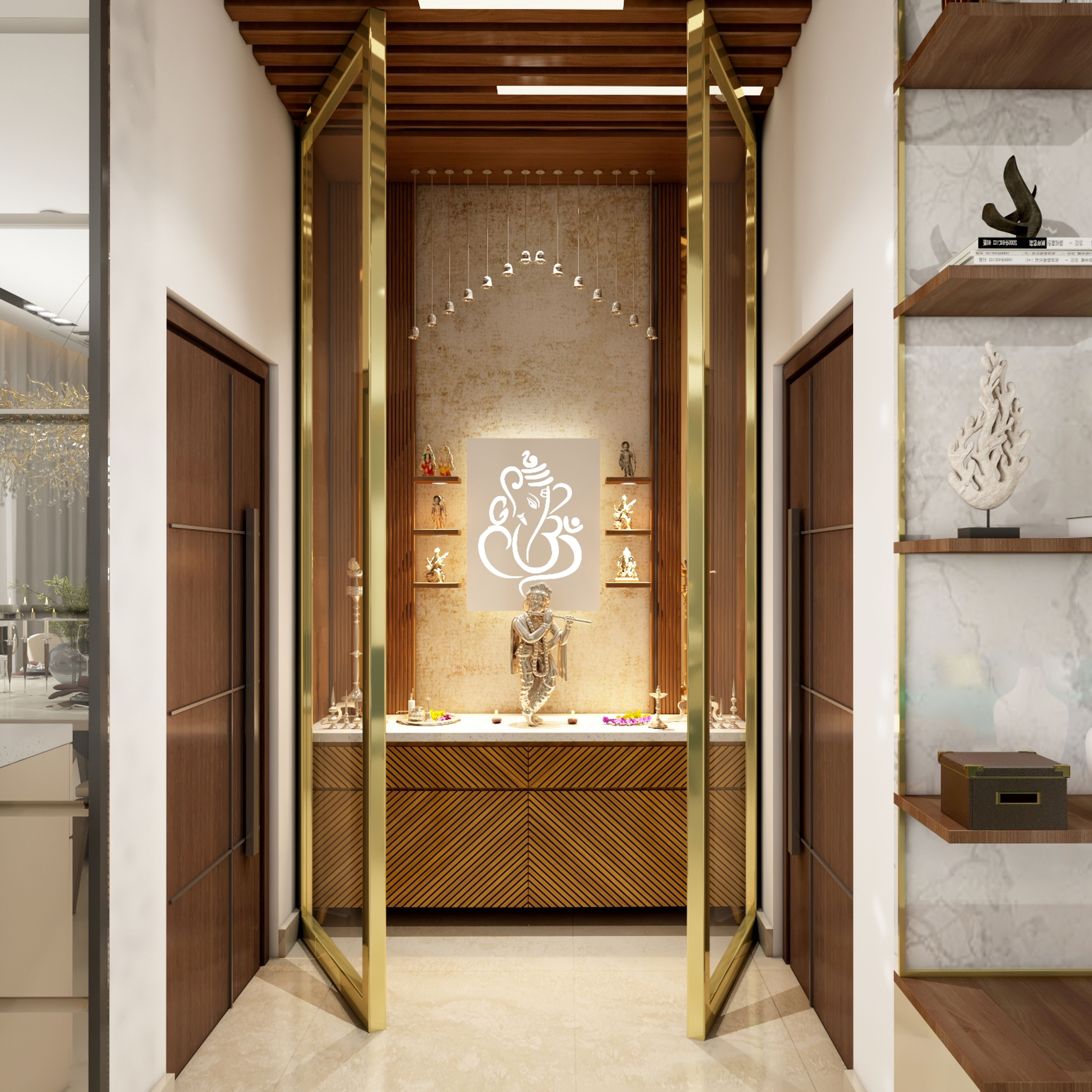 Convenient Contemporary Compact Sized Mandir Design | Livspace