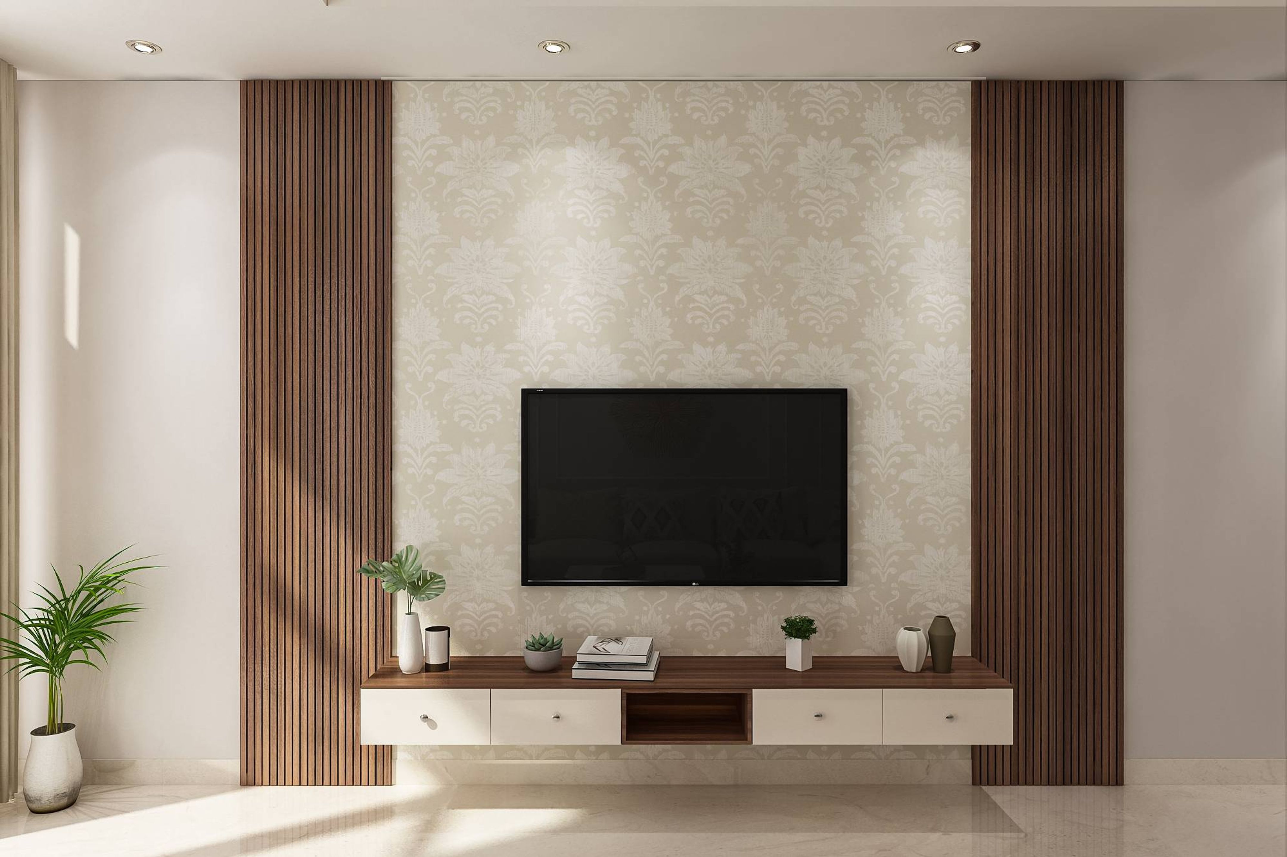 Low Maintenance For Rental Contemporary TV Unit Design | Livspace