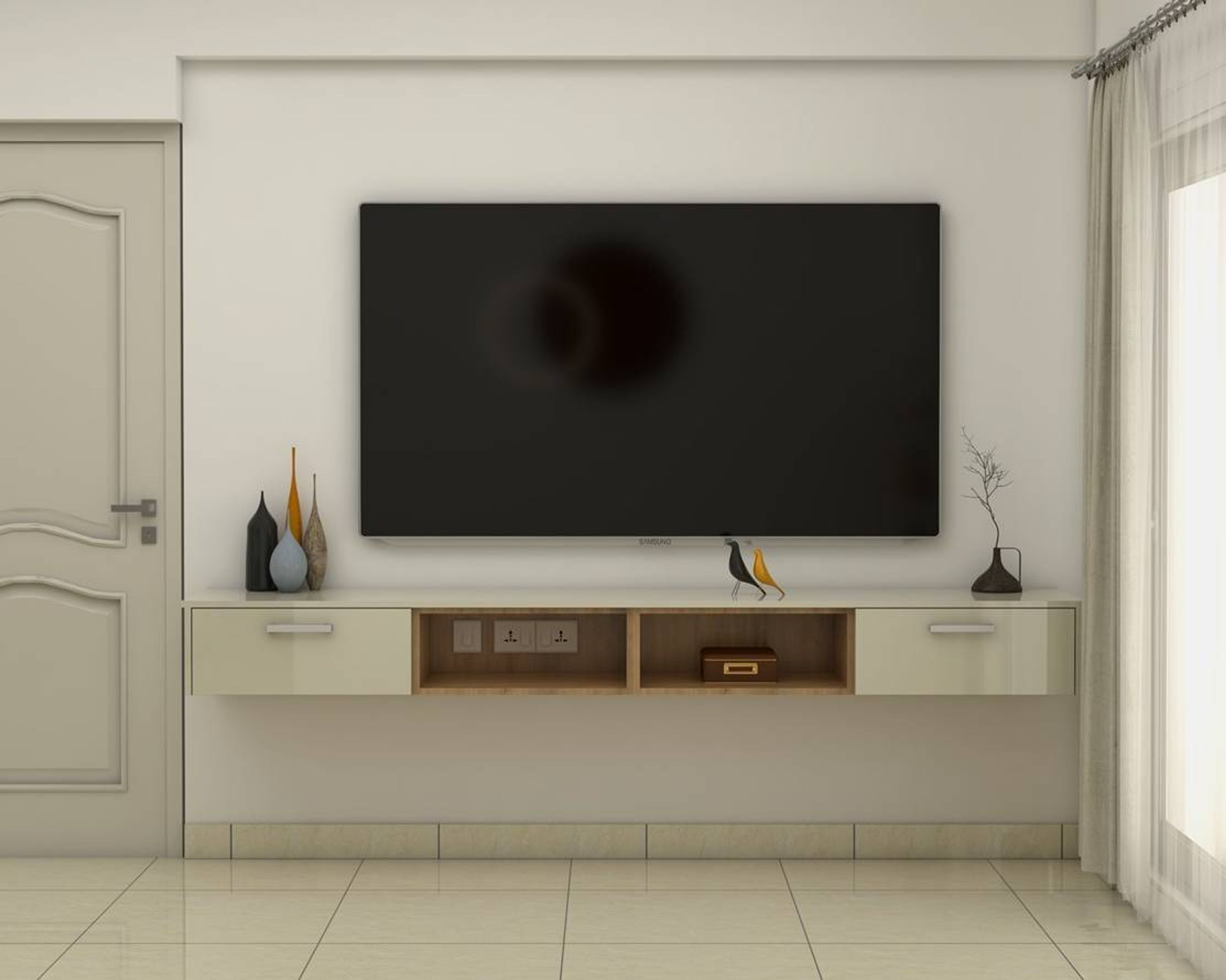 Simple Wall-Mounted TV Unit Console Table for Rental Spaces | Livspace