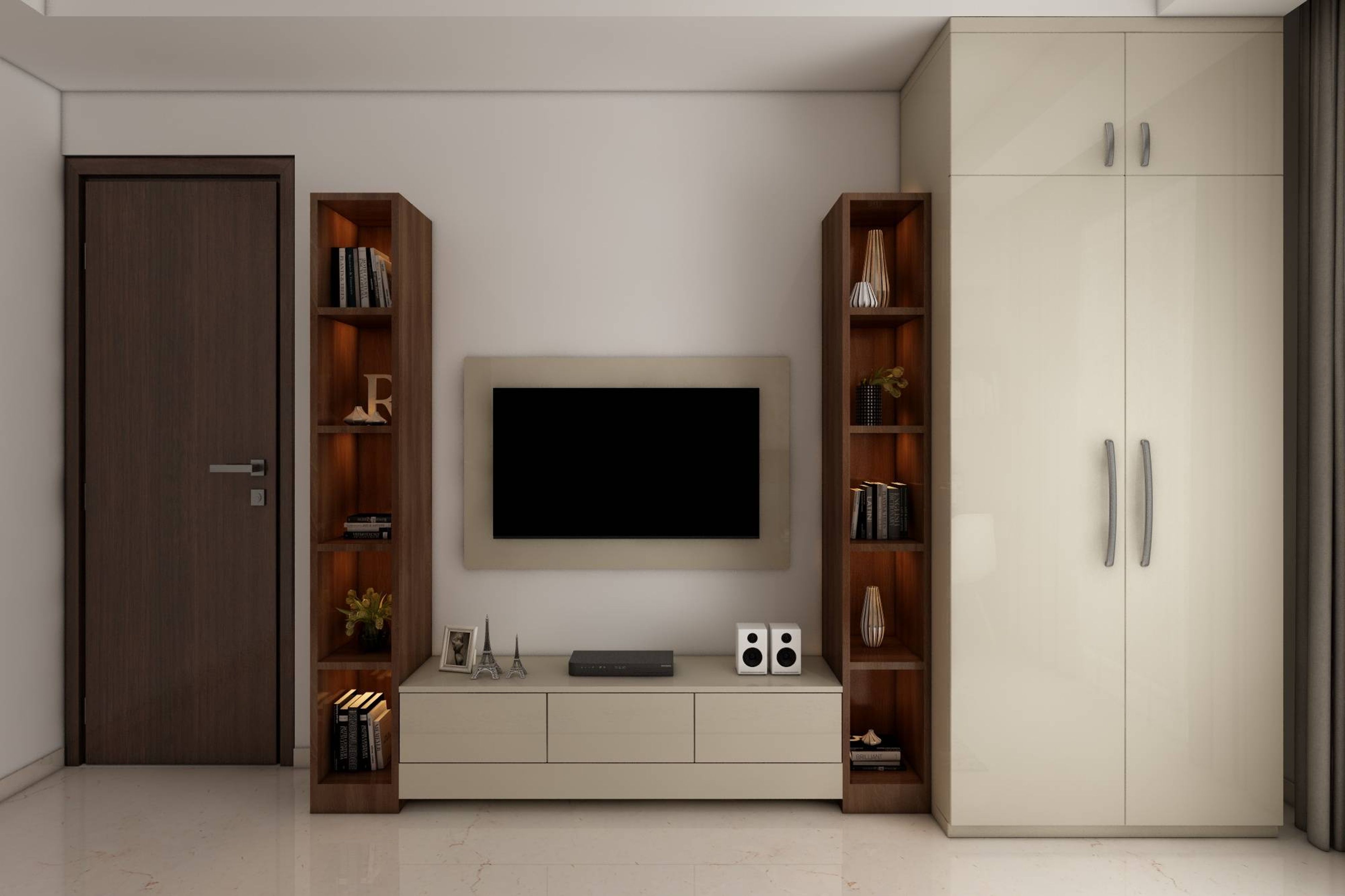 Spacious Beige Toned Compact TV Unit Design | Livspace