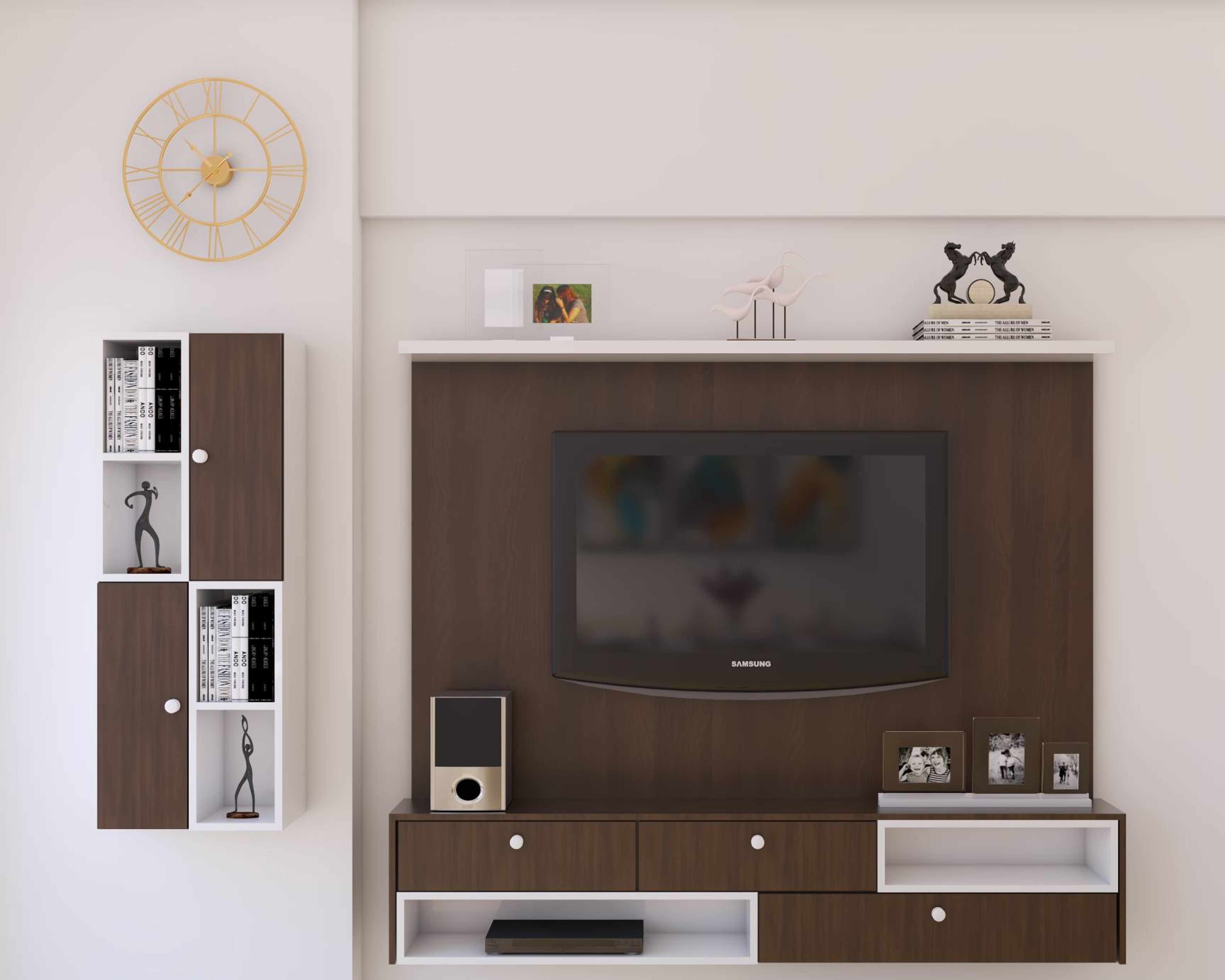 Compact Dark Brown Coloured TV Unit Design Ideas | Livspace