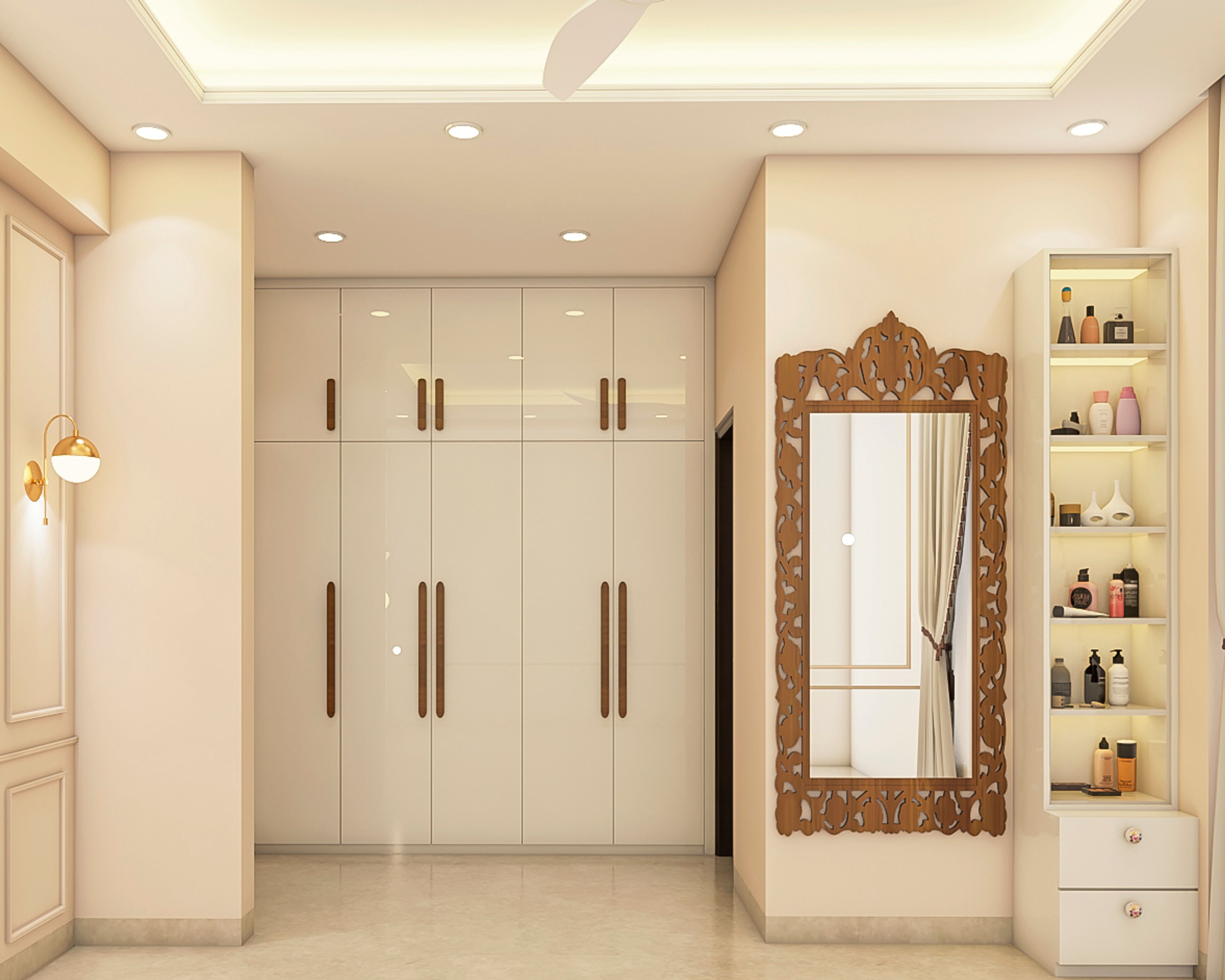 Traditional Compact Wardrobe Design With Glossy Laminates | Livspace