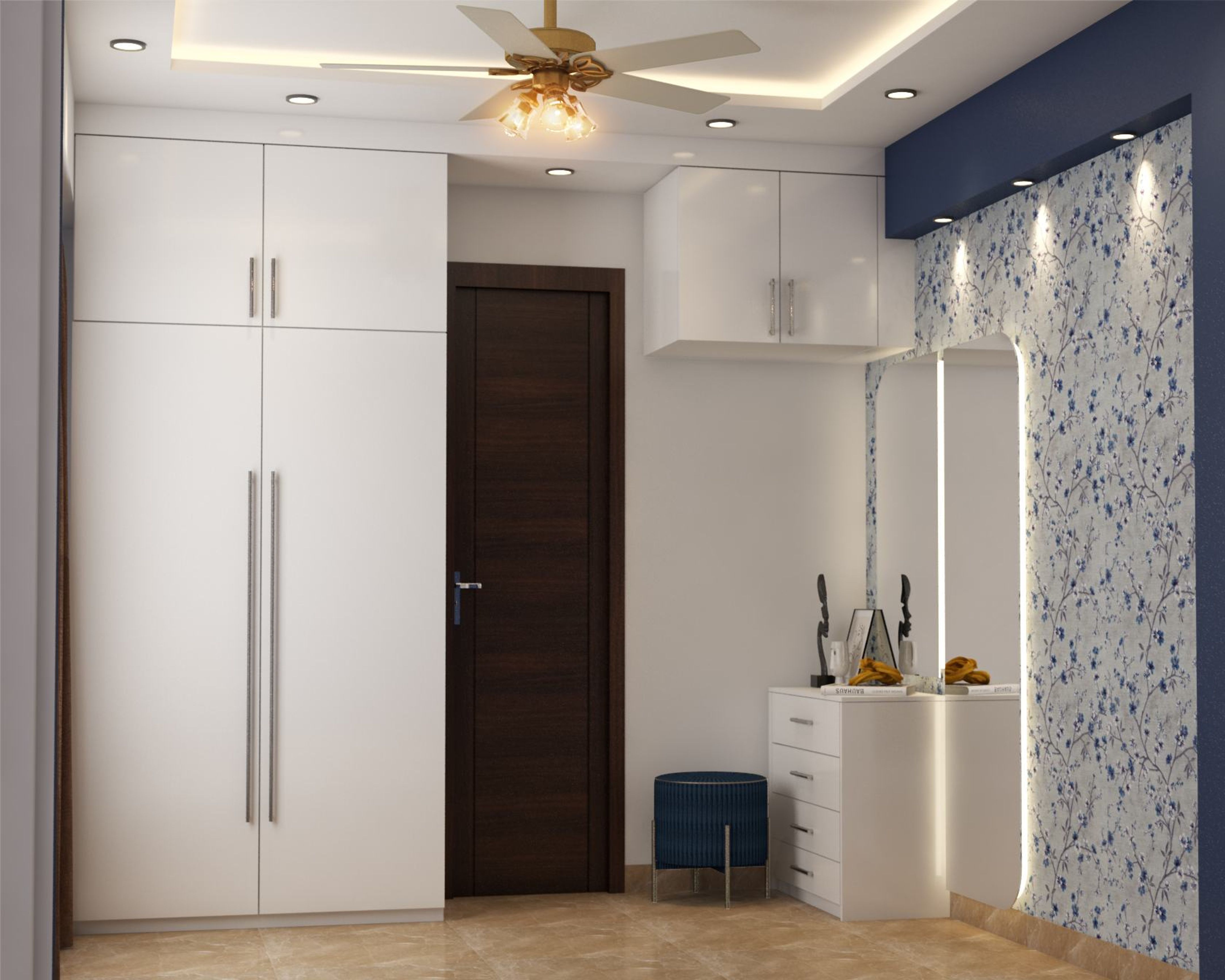 Pure White Wardrobe Design With Stainless Steel Handles | Livspace