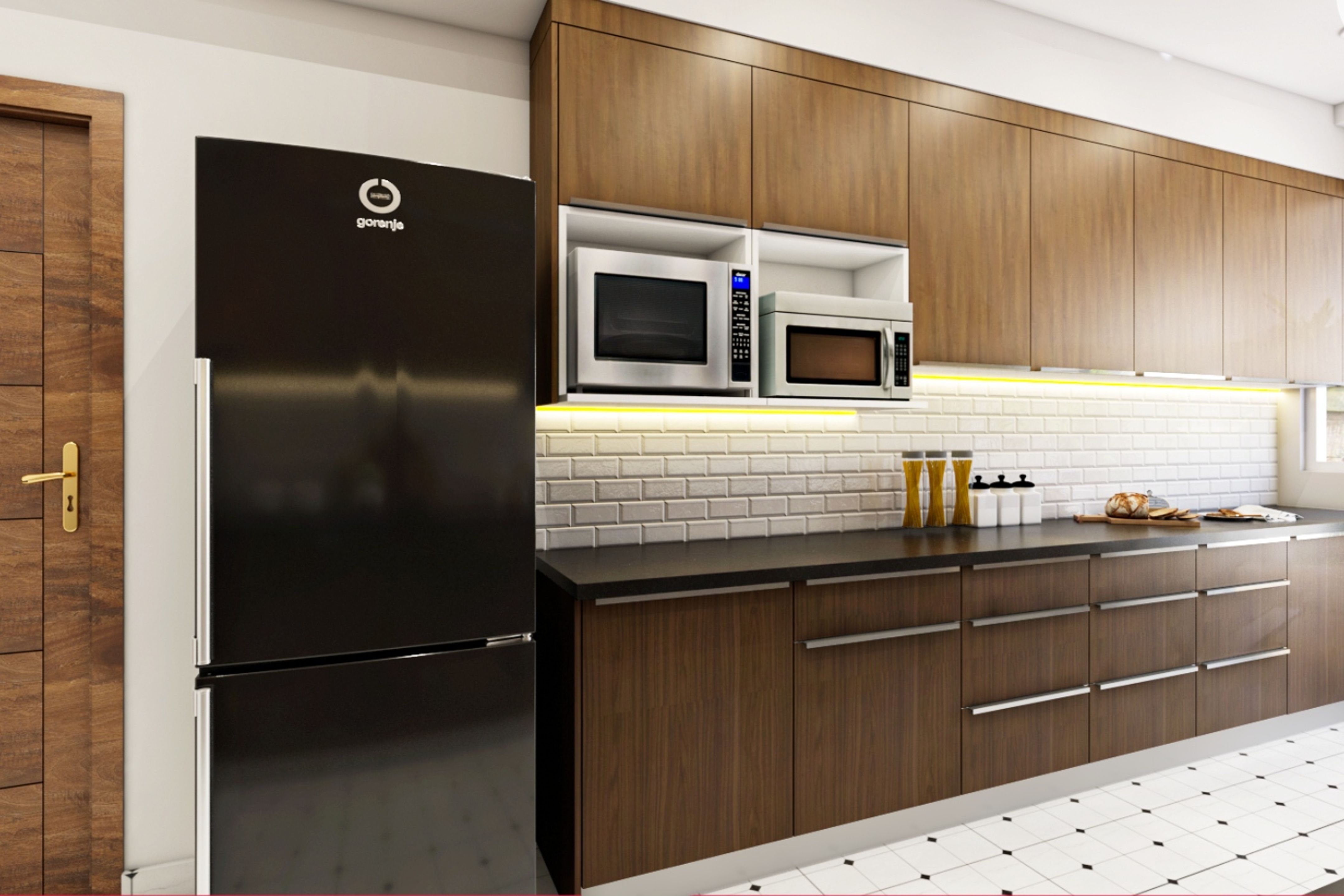 Industrial Modular Parallel Kitchen Design with Walnut and Teak Accents ...