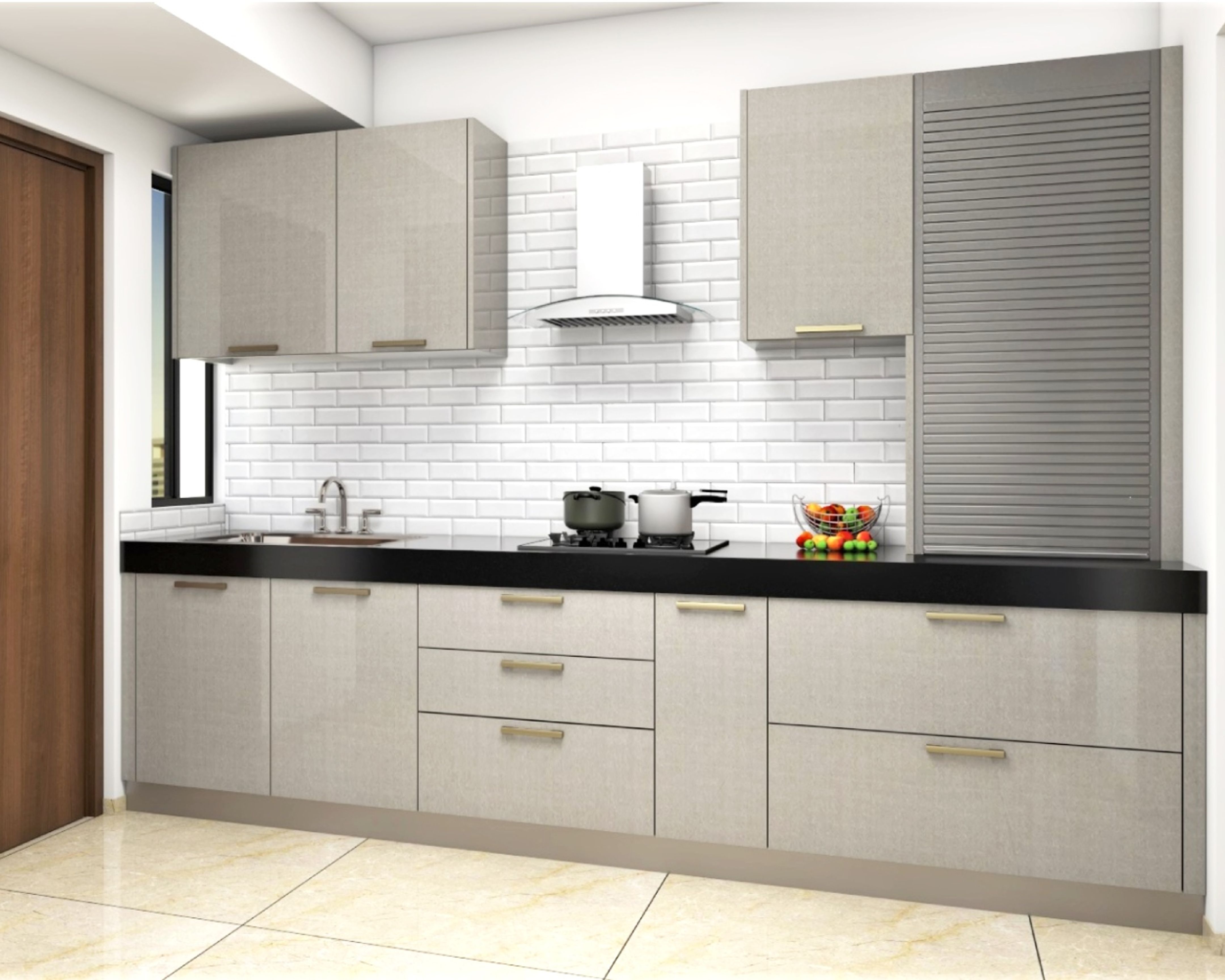 Modern Kitchen Design with Ethnic Denim Splash Accents - 10x9 Ft | Livspace