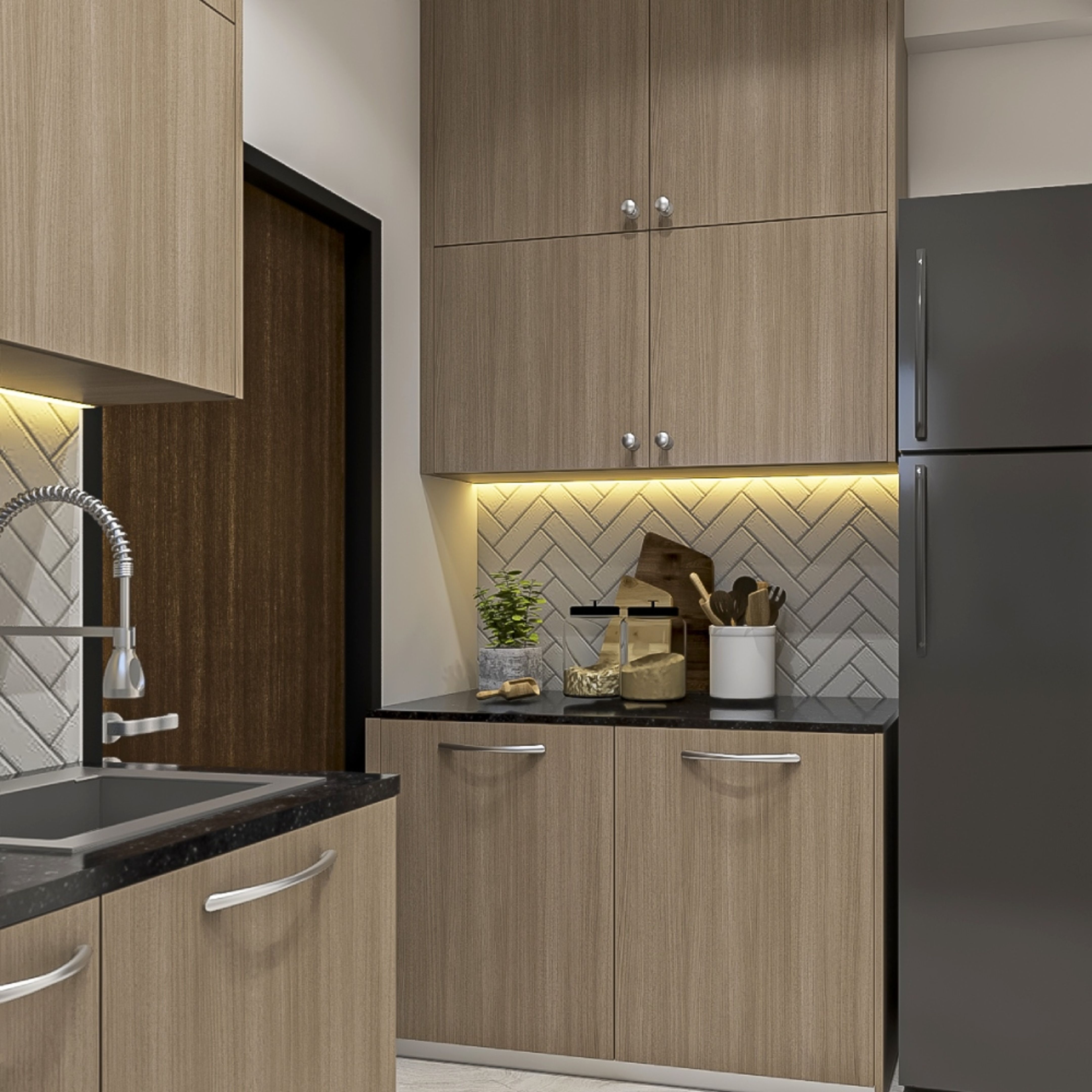 Modern Kitchen Design with Persian Vertical Walnut Accents - 7x8 Ft ...