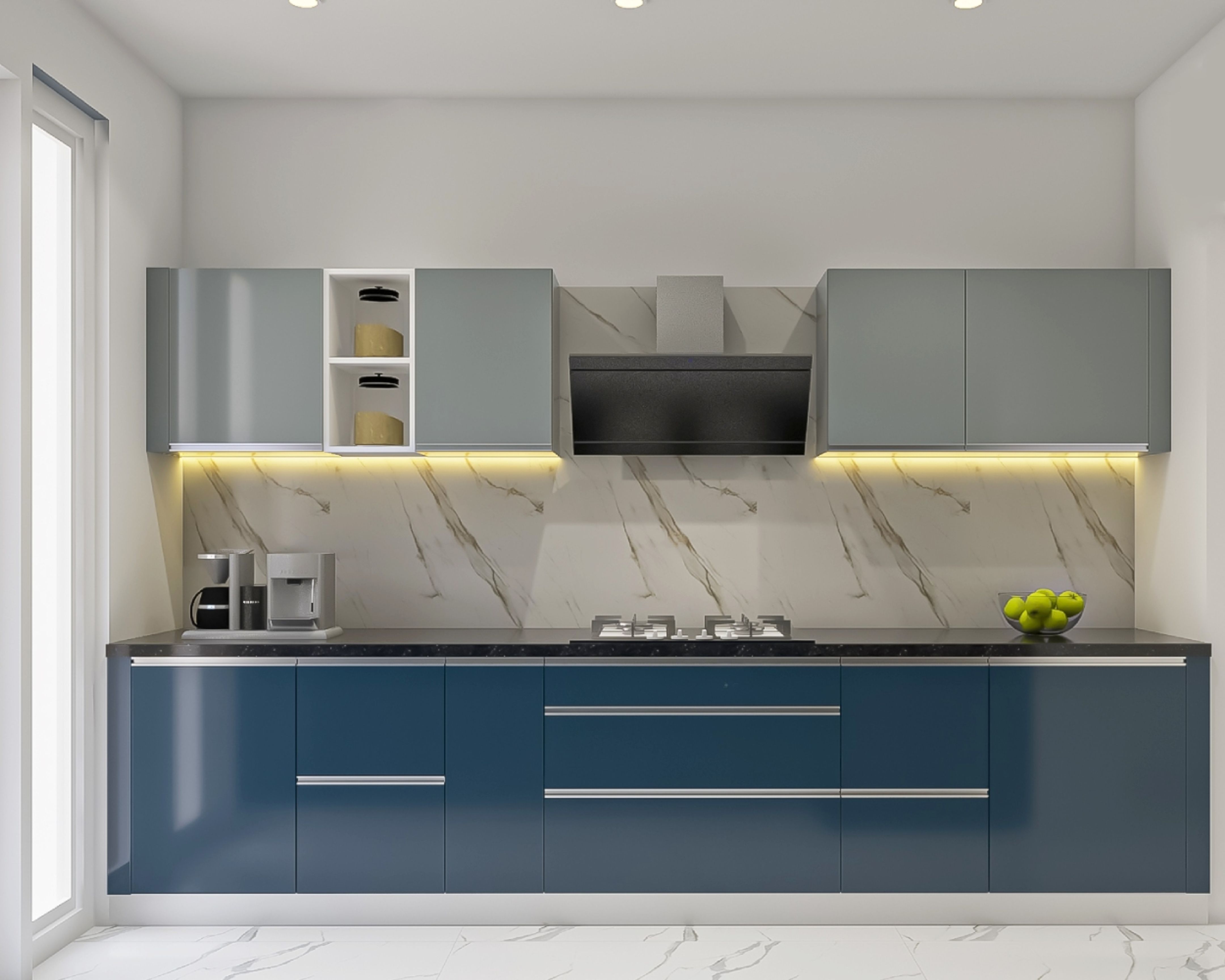 Modular Parallel Kitchen Design With Shore Blue And Pearl-Toned ...