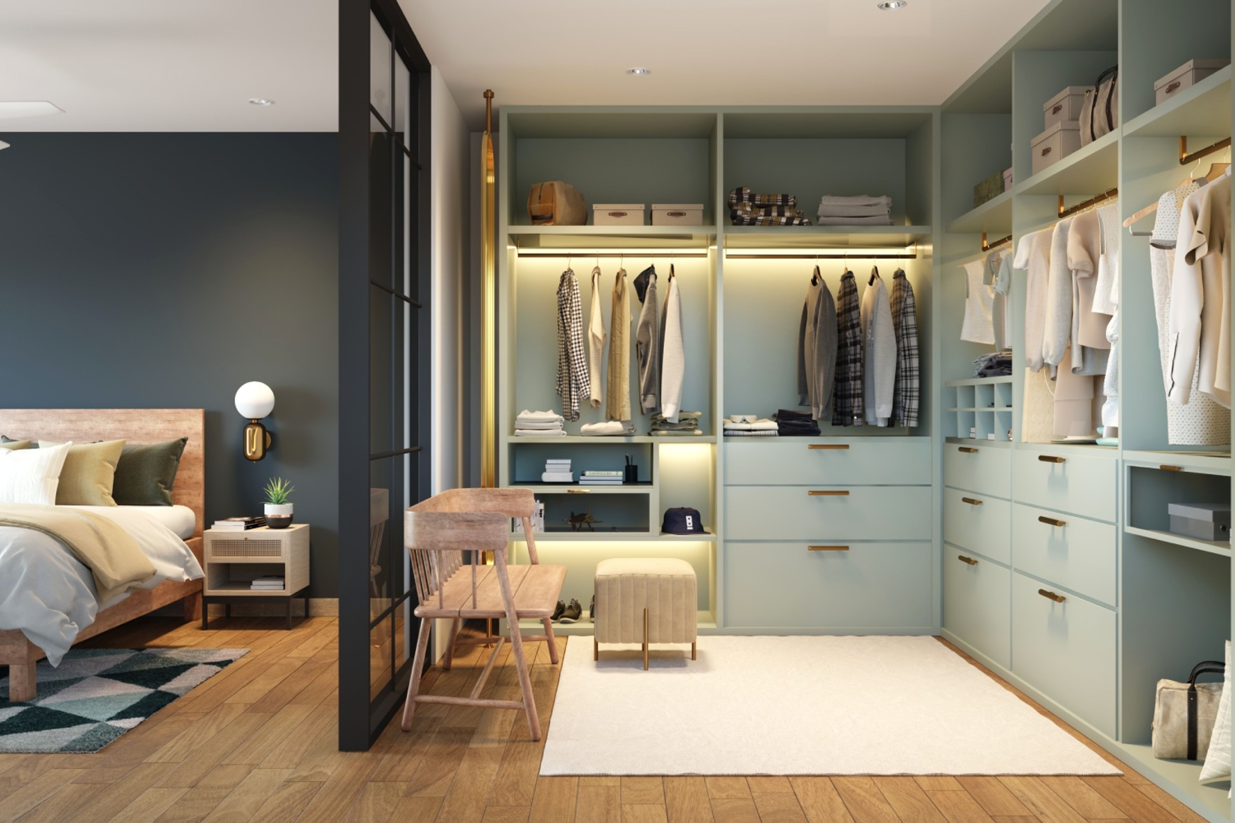 Contemporary Celestial Blue Wardrobe with Customizable Design | Livspace