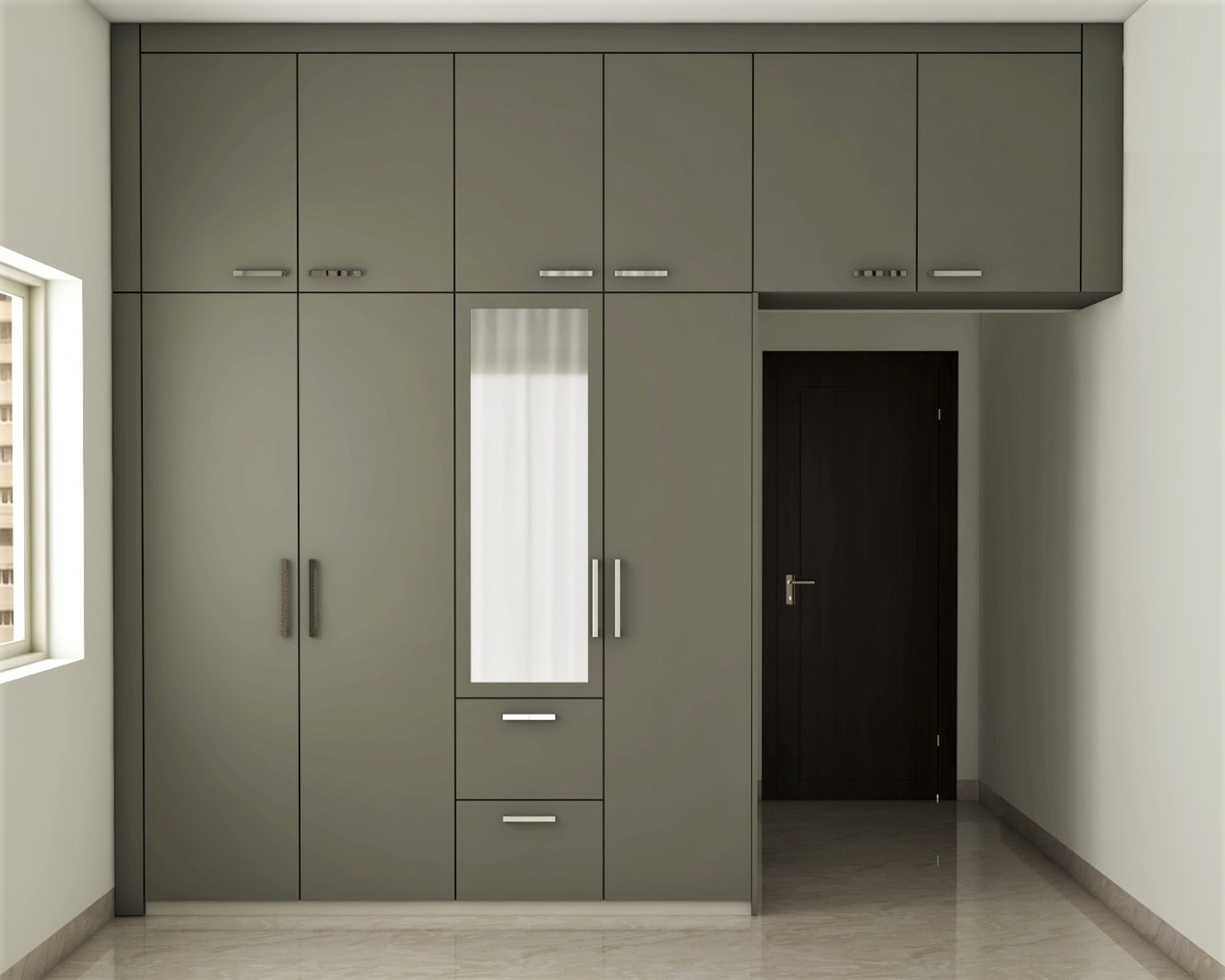 Hinged Modern Wardrobe Design Idea with Loft and Mirror | Livspace