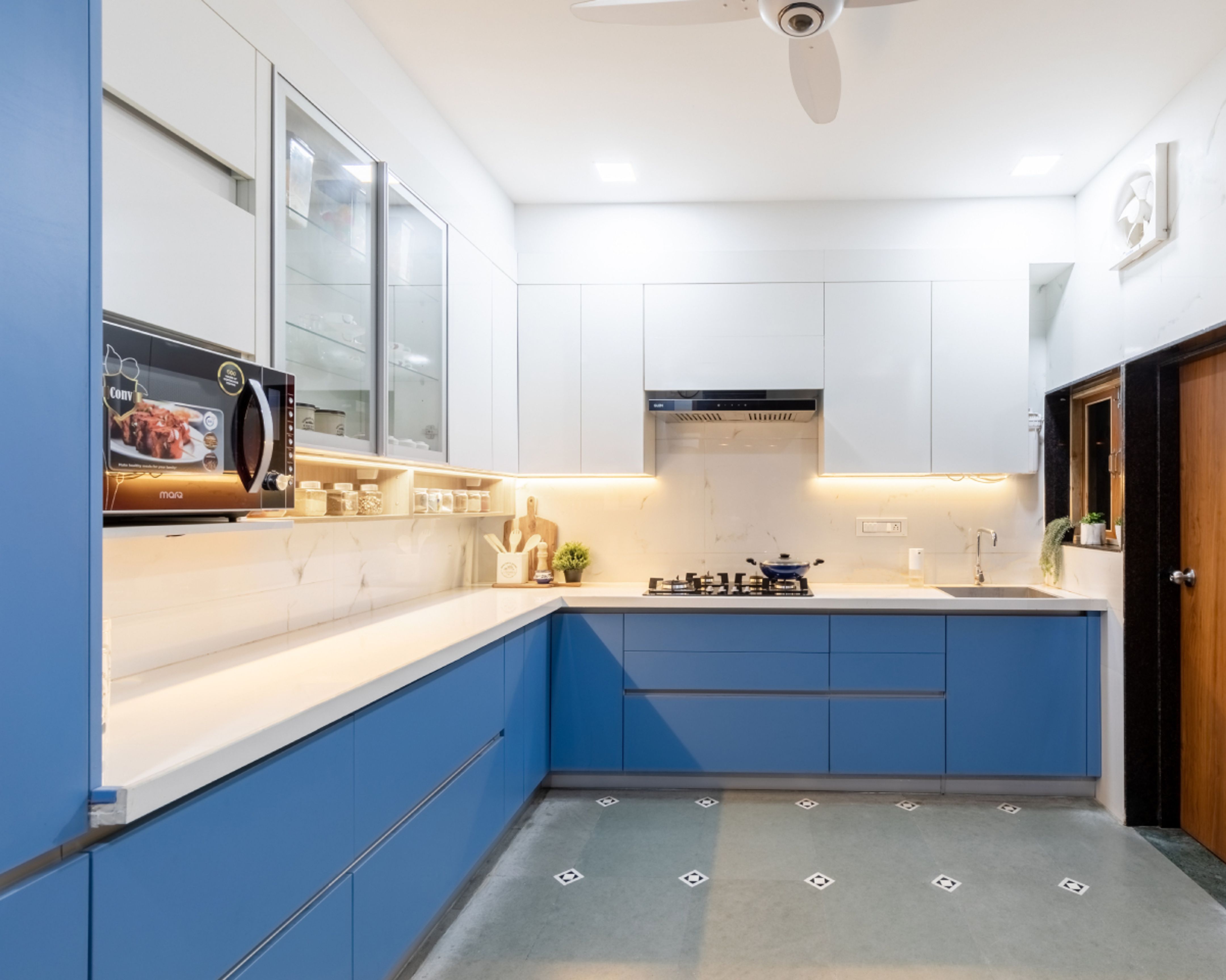 Glossy White Rectangular Tiles Design For Kitchens | Livspace