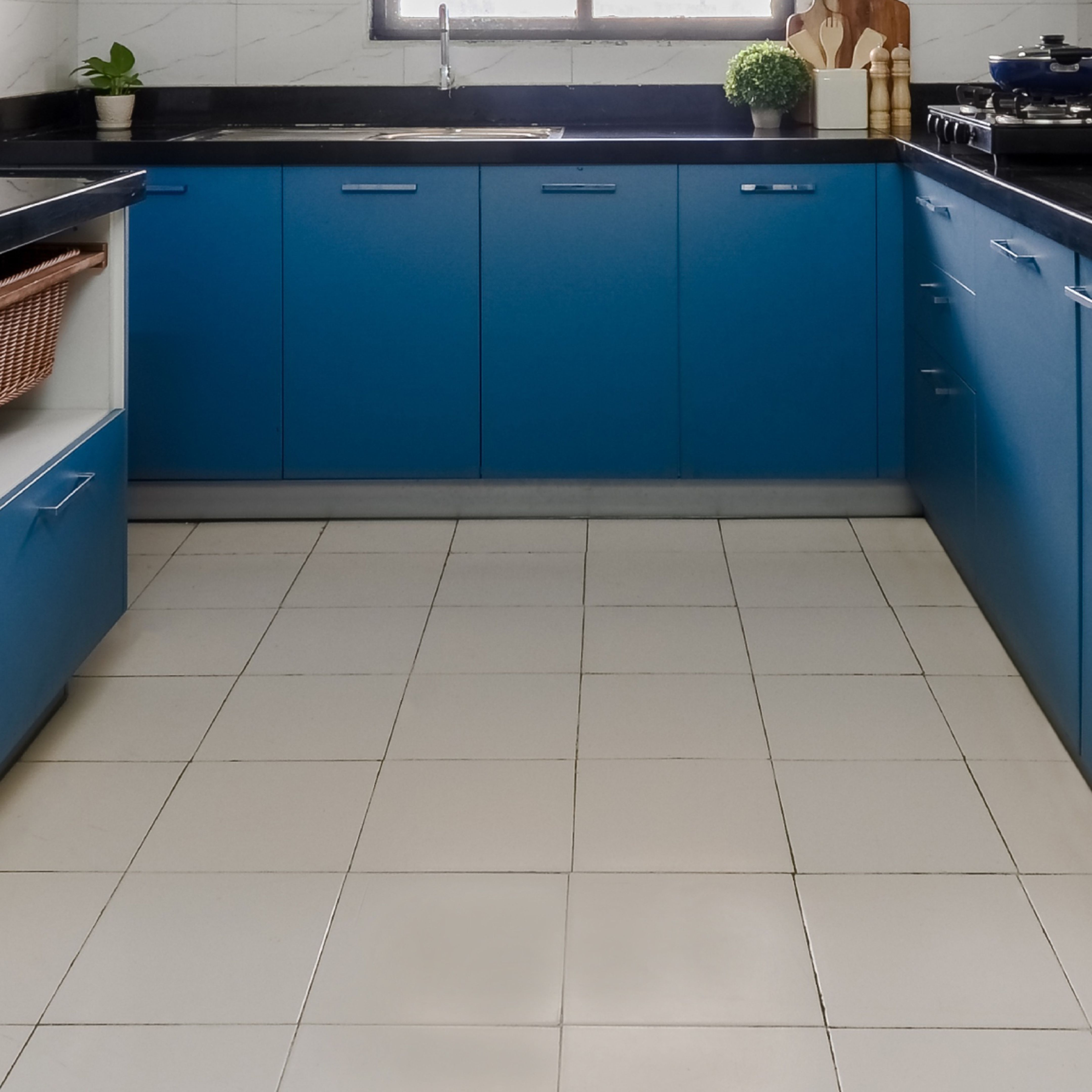 Square-Shaped Beige Floor Tiles Design With A Glossy Finish | Livspace