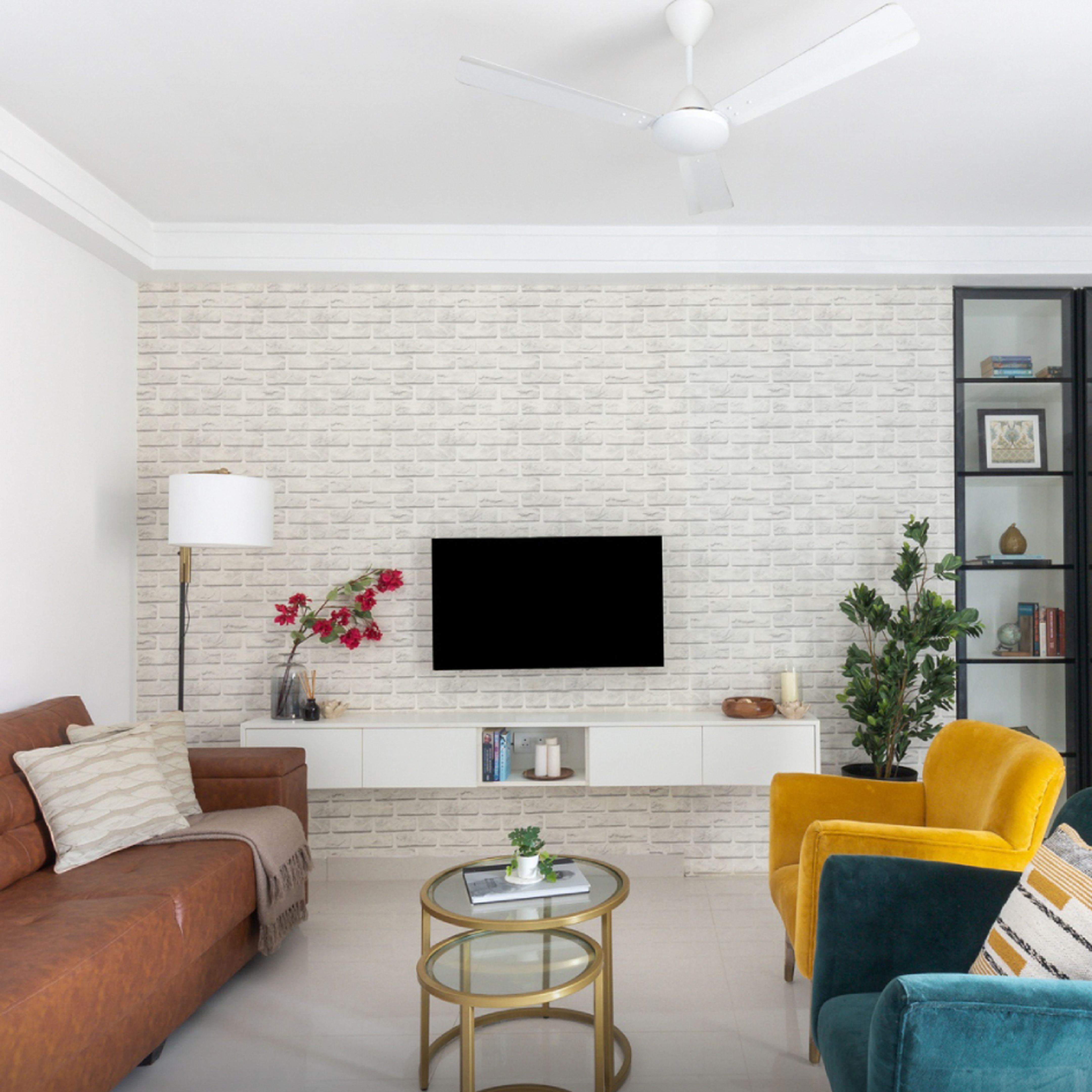 White TV Cabinet With A Glossy Finish | Livspace