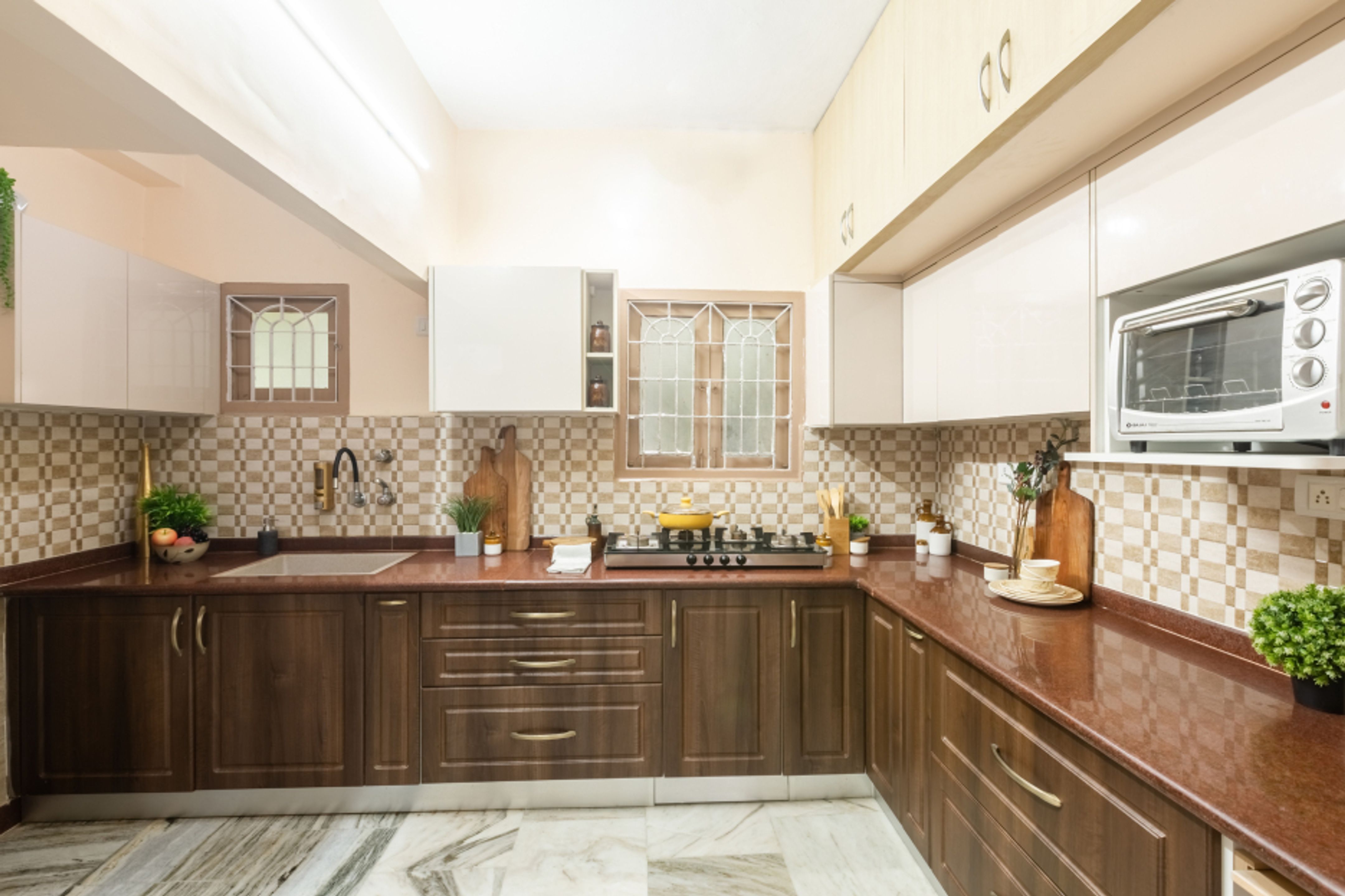 Compact Brown Window Design For Kitchens | Livspace