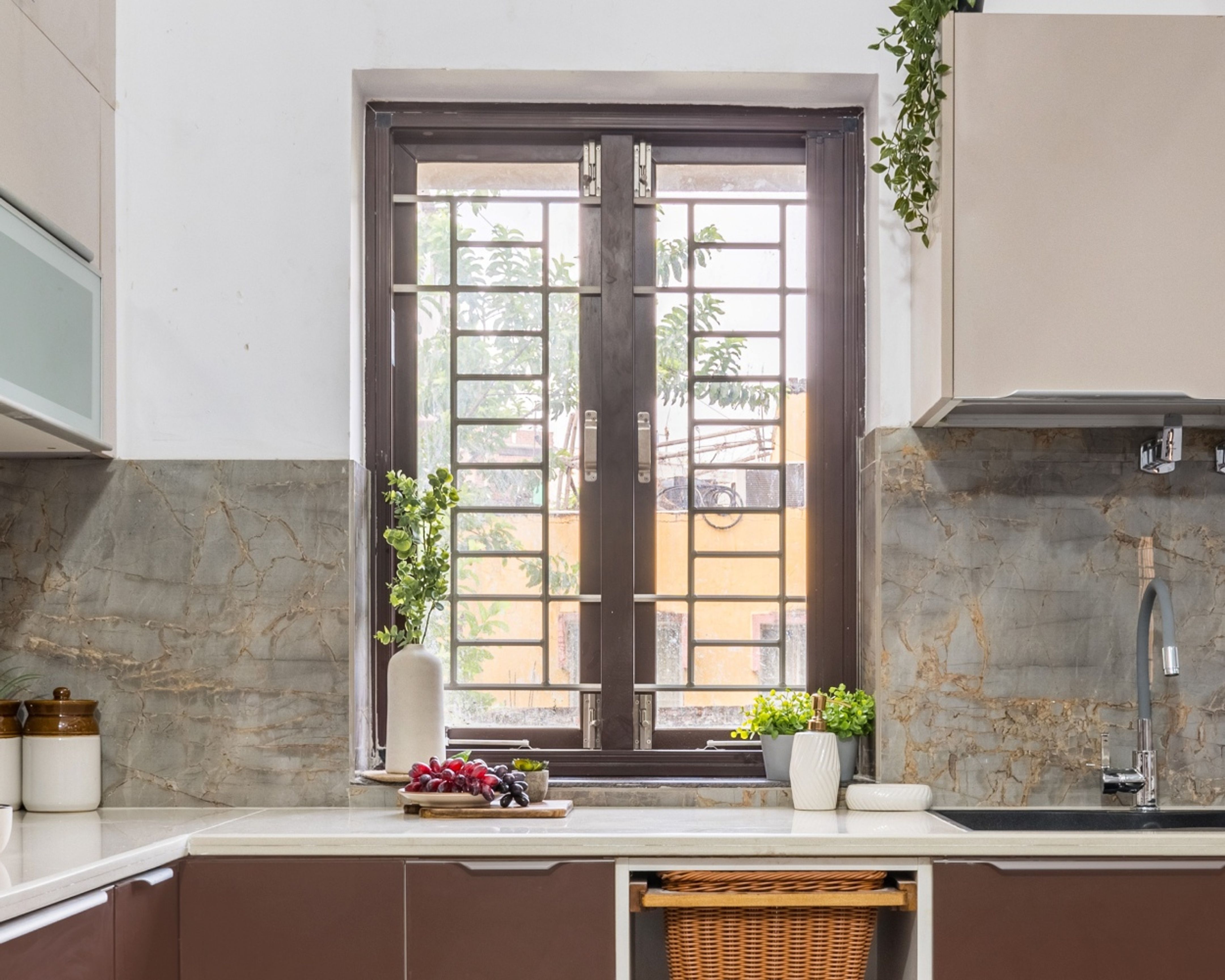 Dark Brown Window Design For Kitchens | Livspace