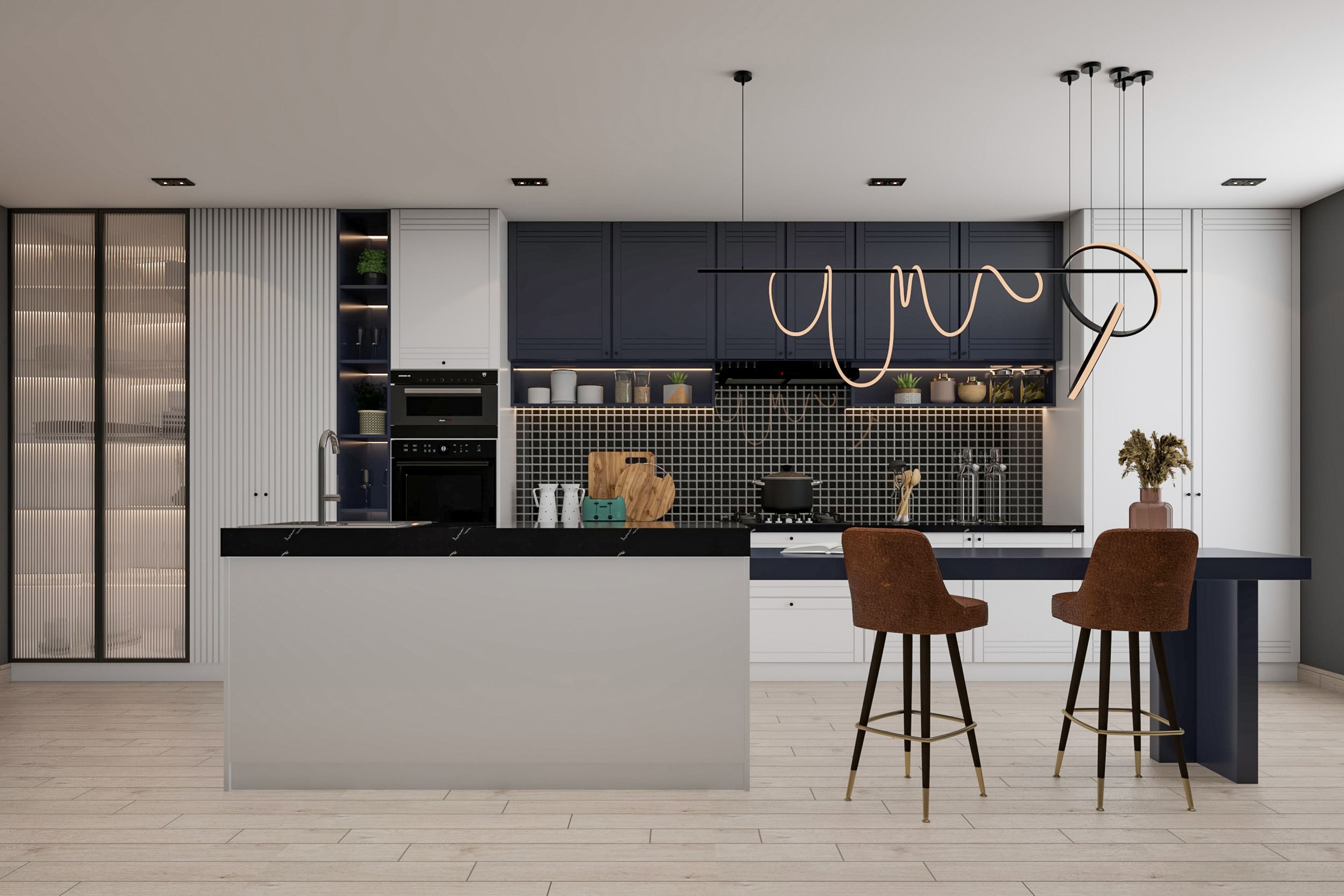 Spacious Regalia Kitchen Design With Off-White And Black Kitchen ...