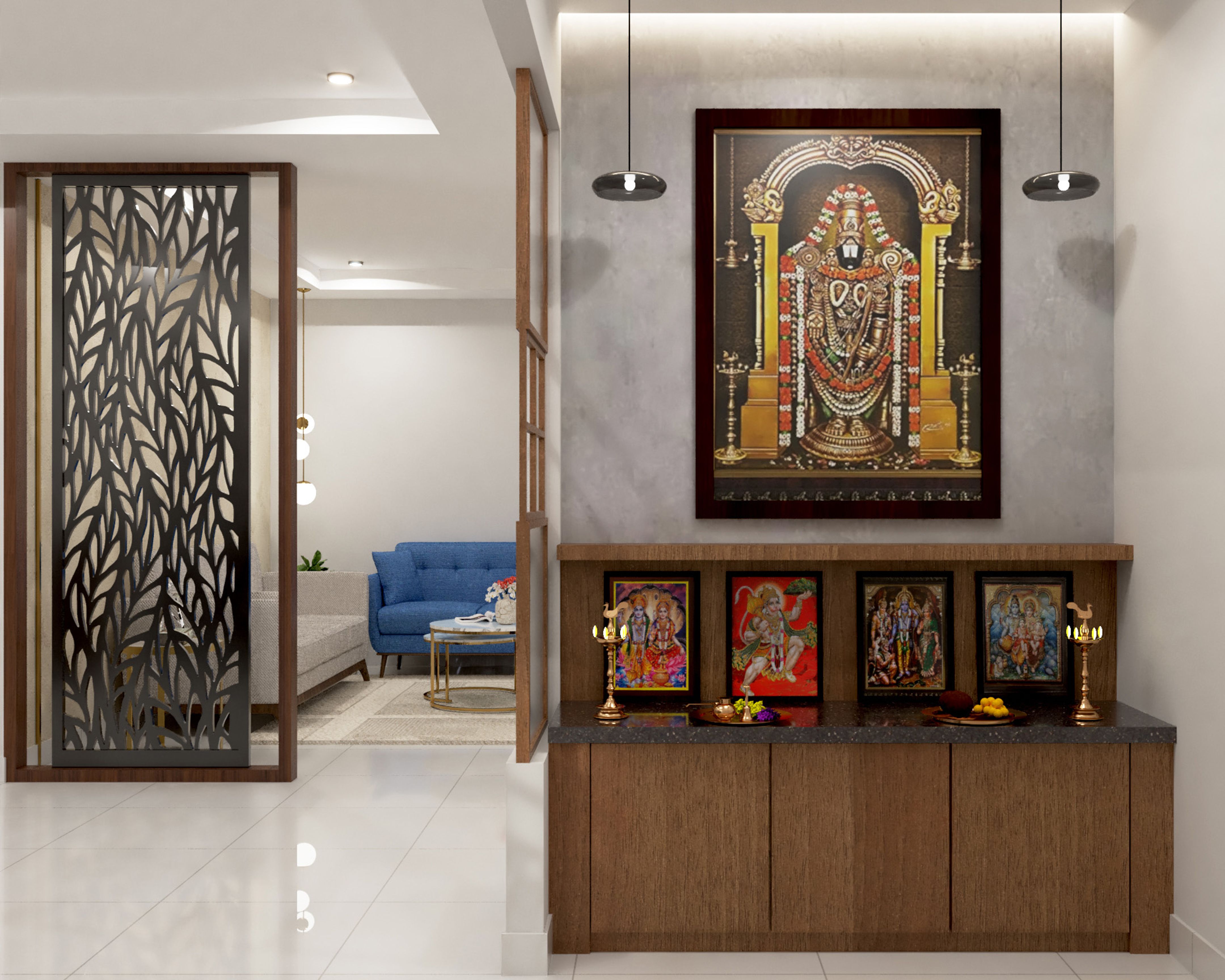 Contemporary Acacia Exodus Floor Mount Pooja Mandir Design | Livspace