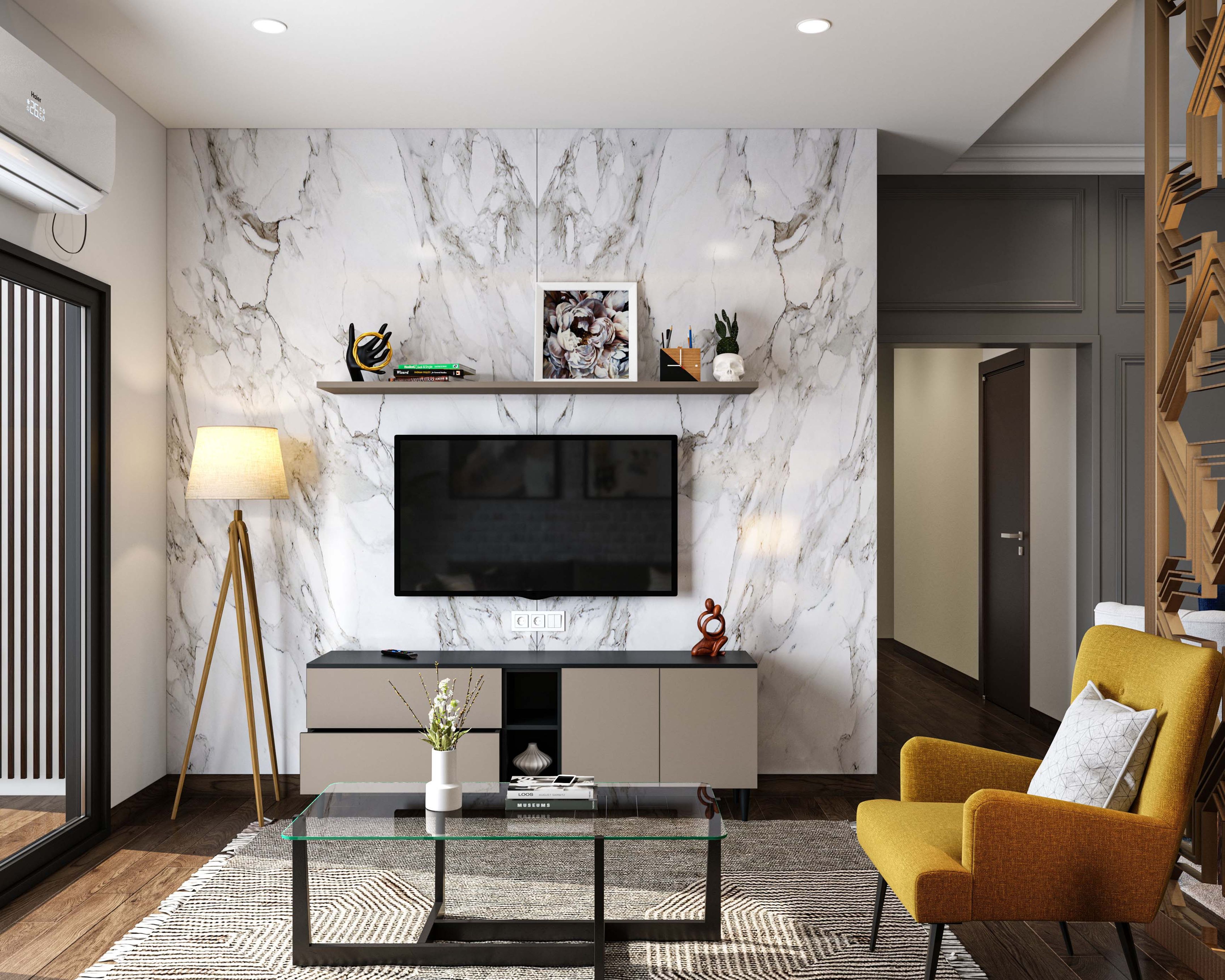 Wall-Mounted Modern Grey And Black TV Unit Design With White And Grey ...