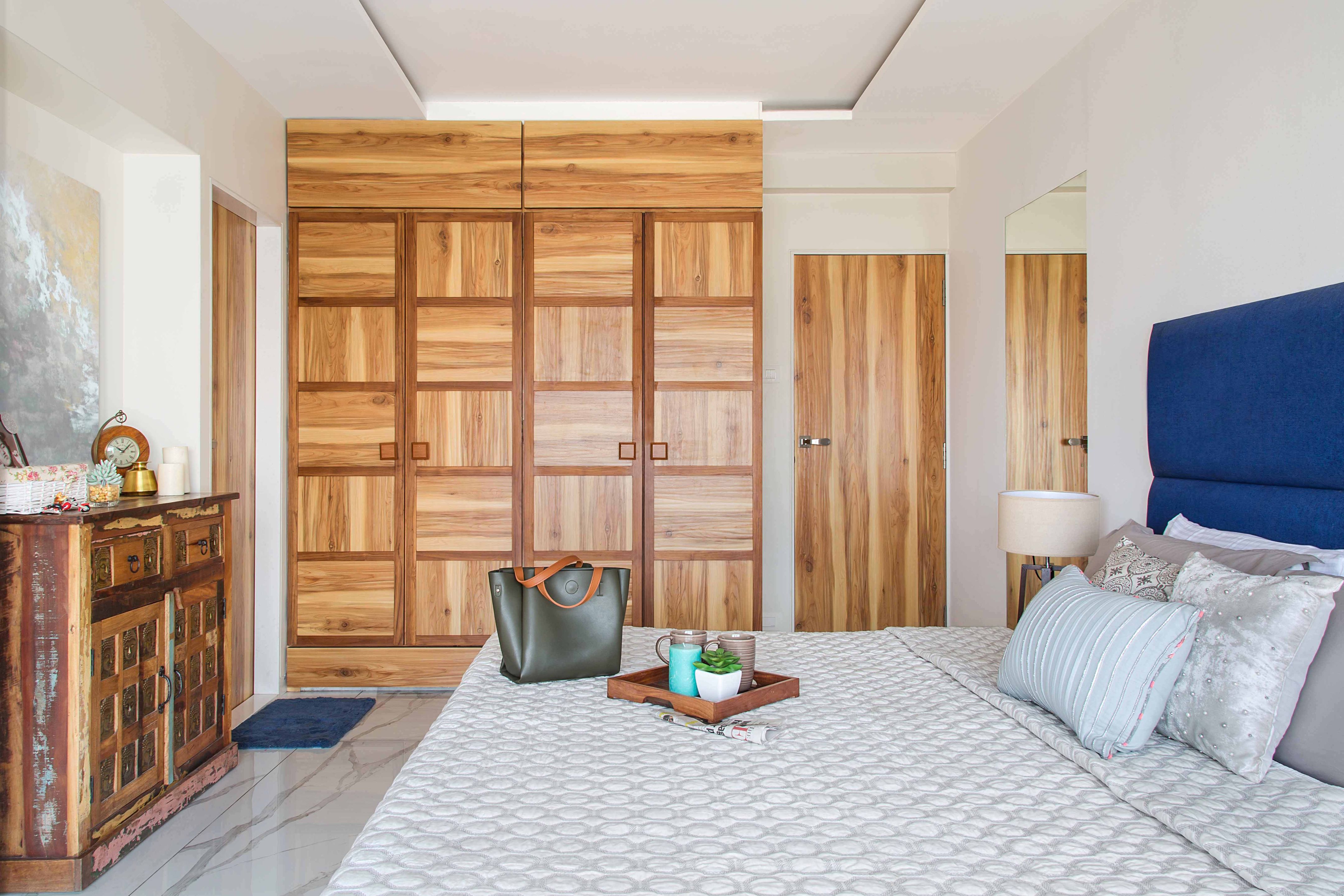 4-Door Classic Swing Wardrobe Design With Wooden Textures And Loft ...