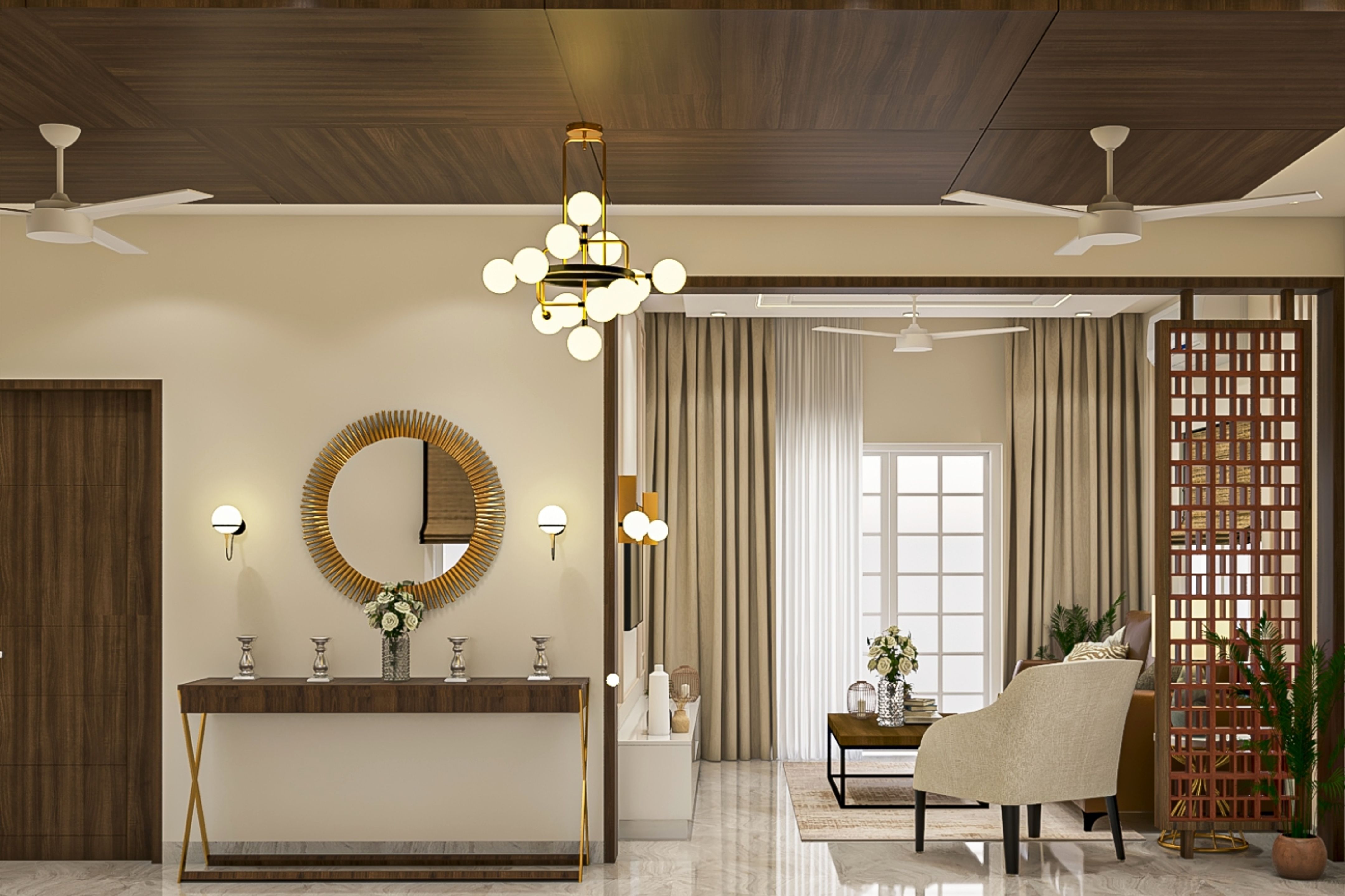 Contemporary Wooden Ceiling Design With Square Panels And Chandelier ...