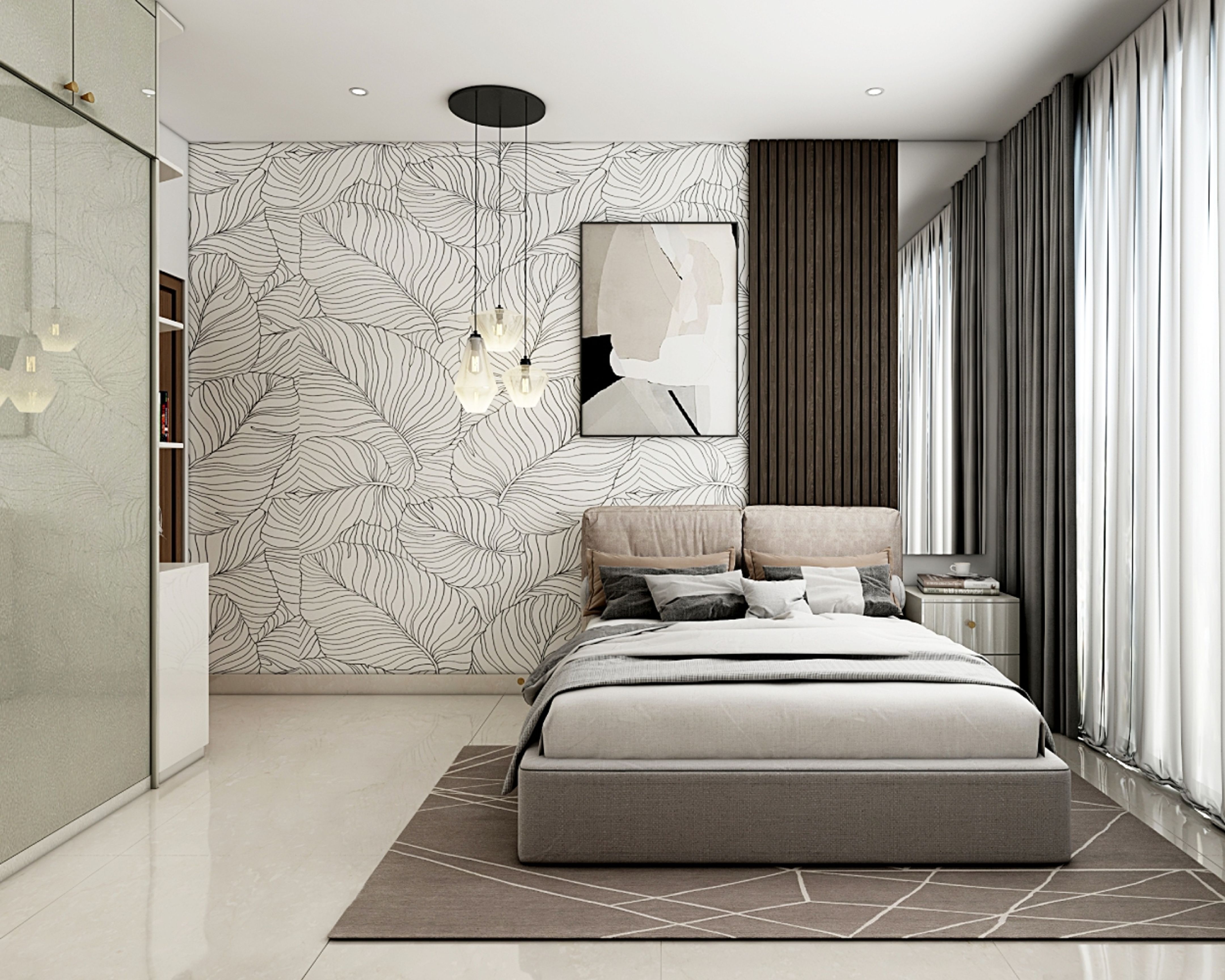 Guest Room Design With Glossy 2-Door Sliding Wardrobe Design | Livspace