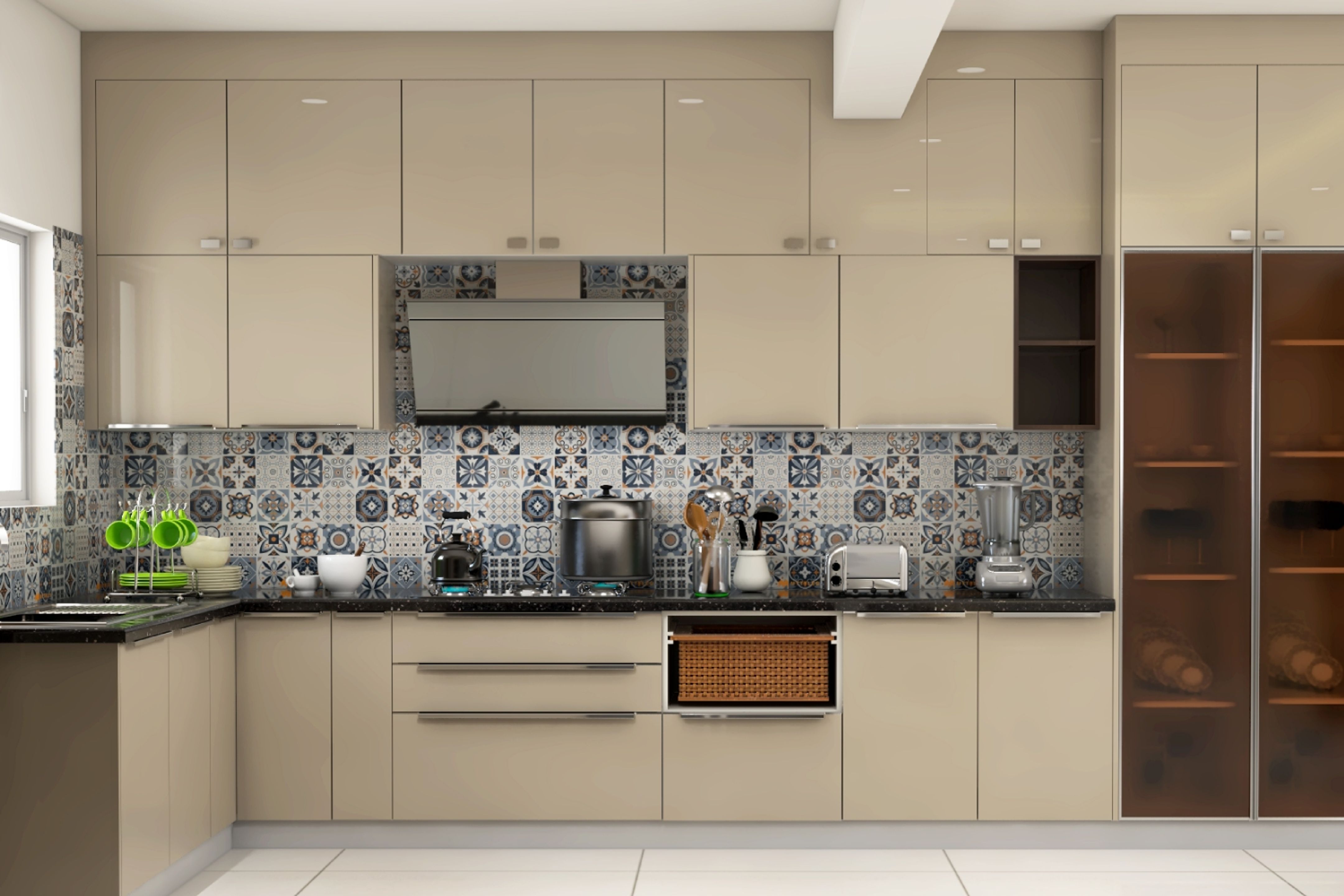 Spacious Irish Cream Indian Kitchen Design With Modular Units | Livspace