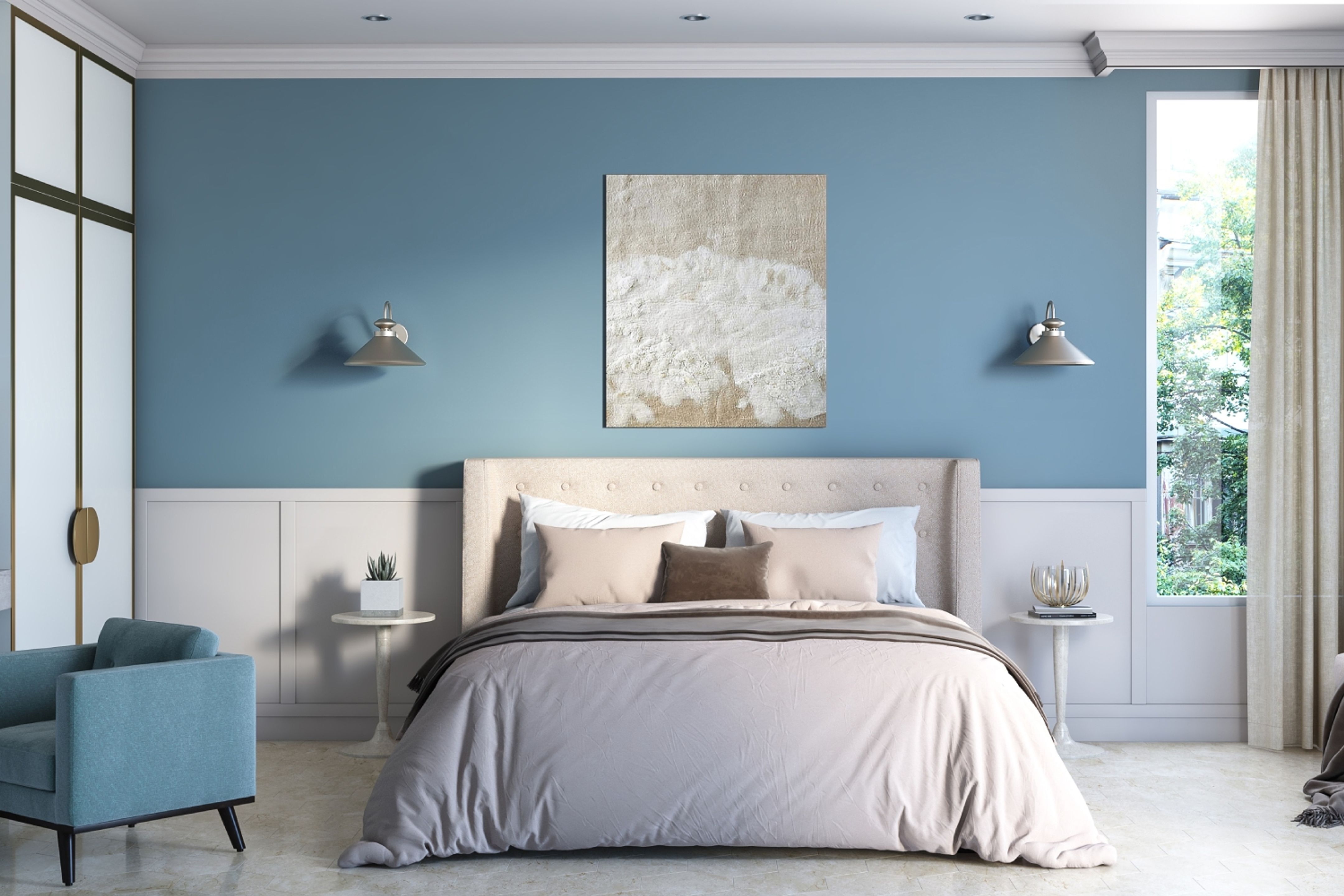 Blue Coastal Bedroom Wall Paint Design | Livspace