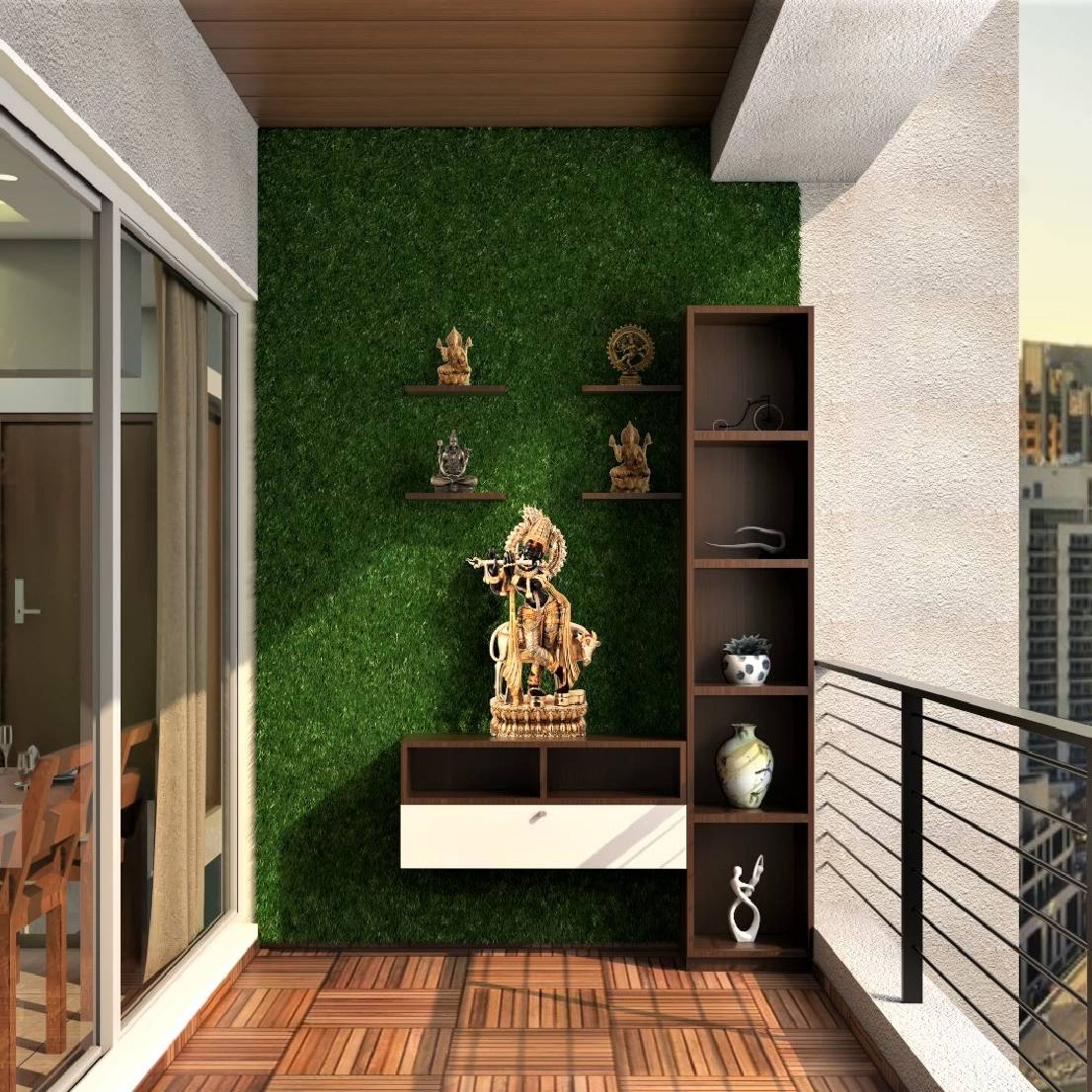 Compact Balcony Design With Wooden Unit | Livspace