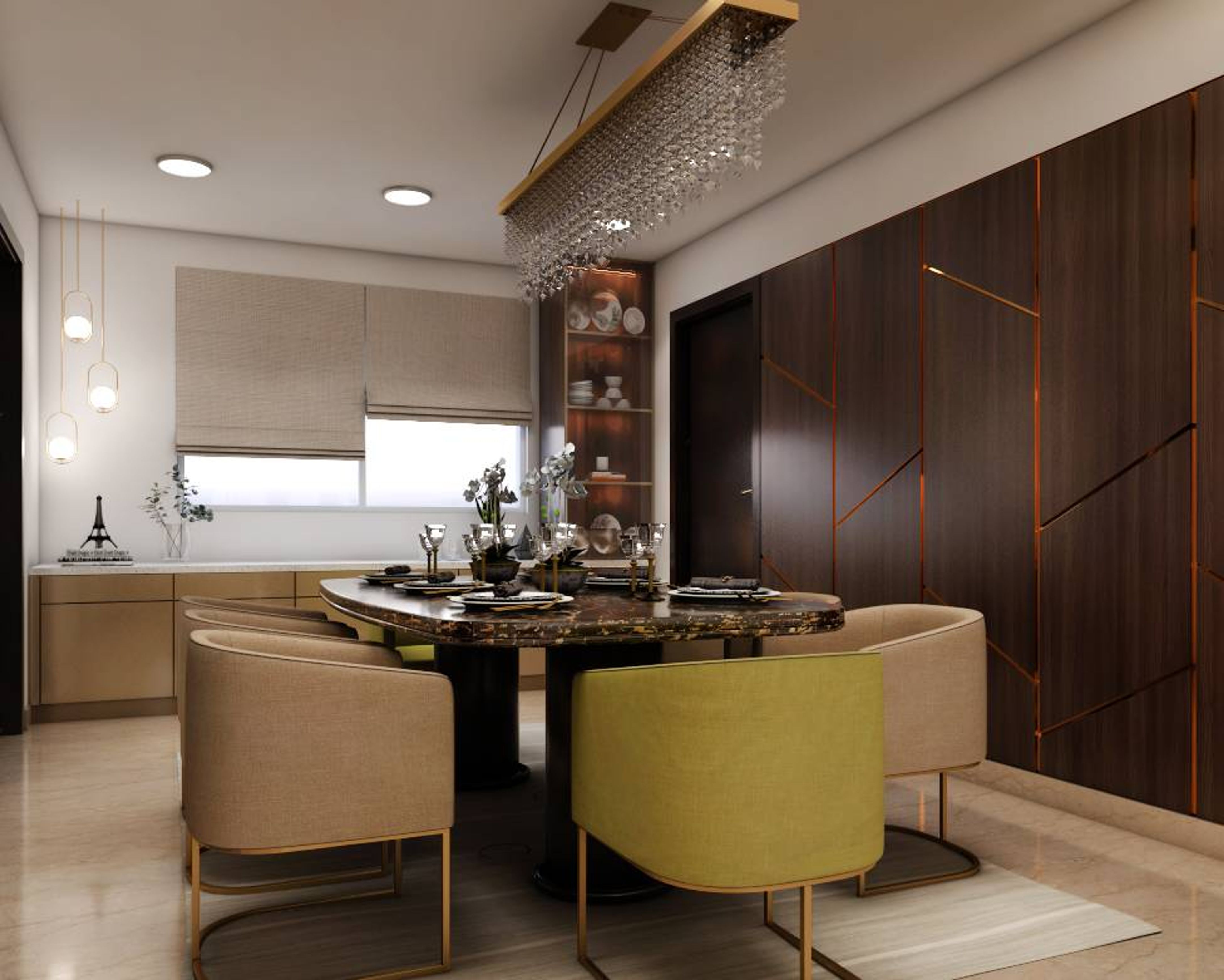 Spacious 8-Seater Dining Room Design With A Crockery Unit | Livspace