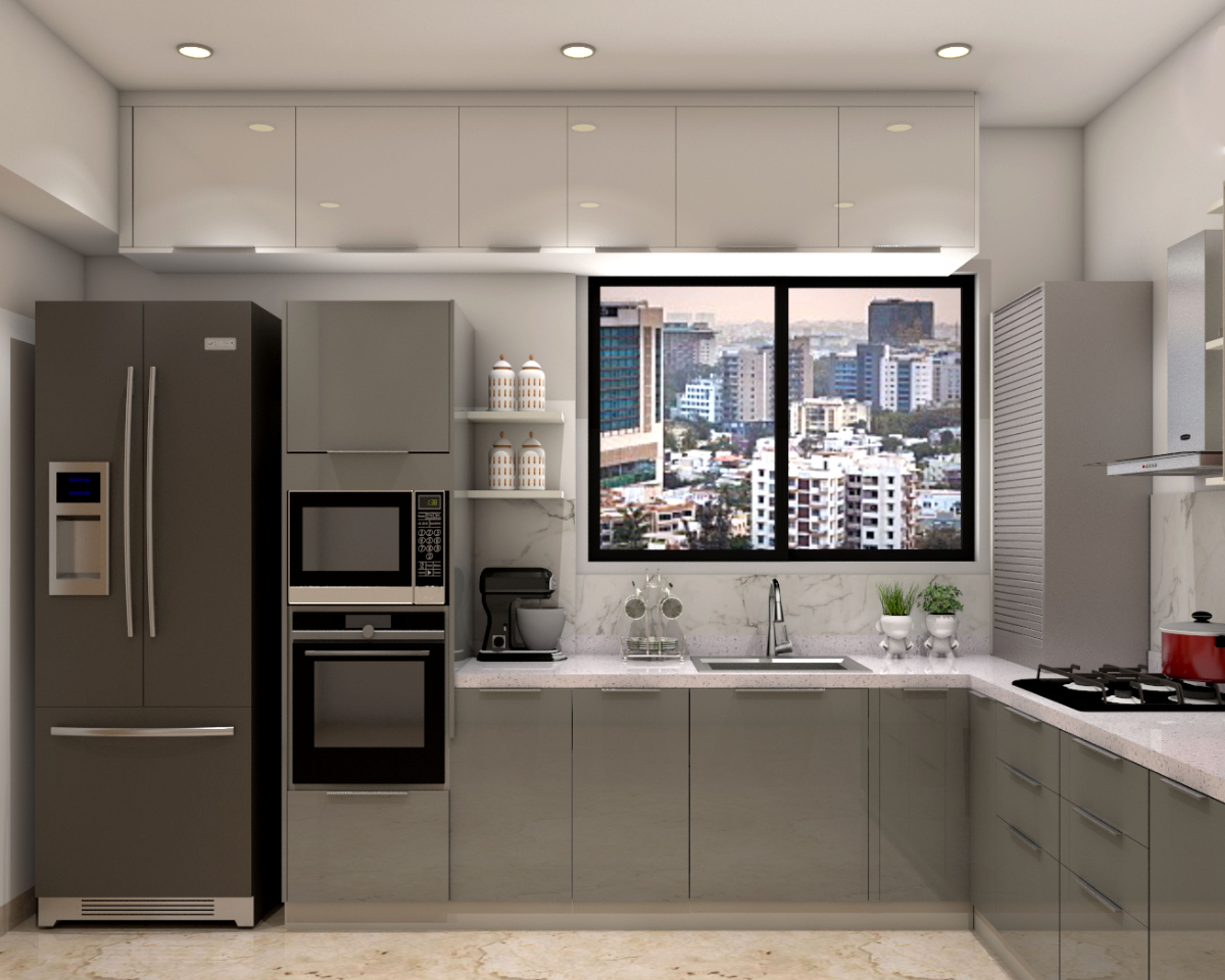 Spacious U-Shaped Dove Grey Modular Kitchen Design | Livspace