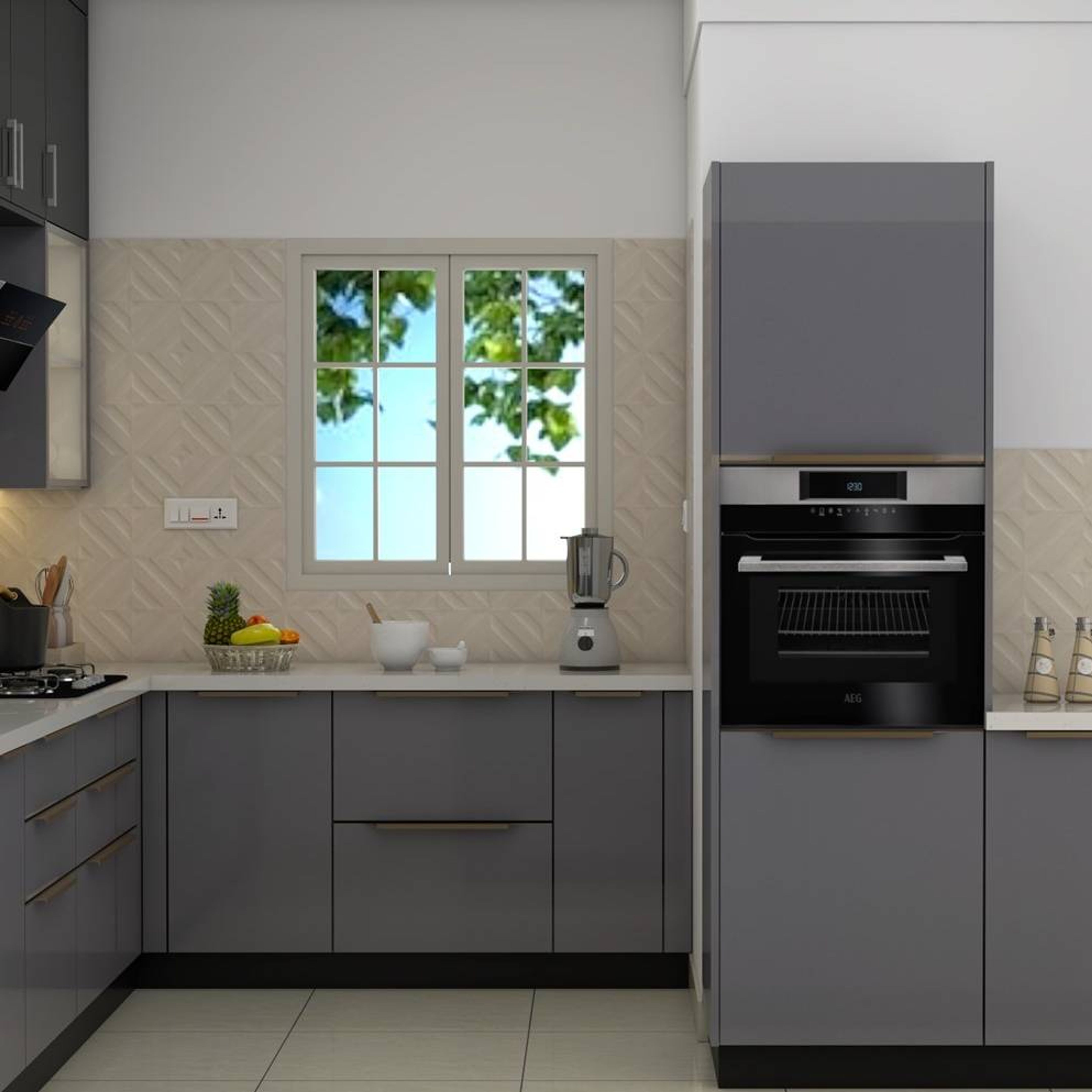 Spacious Modular Kitchen With A Dark Palette | Livspace