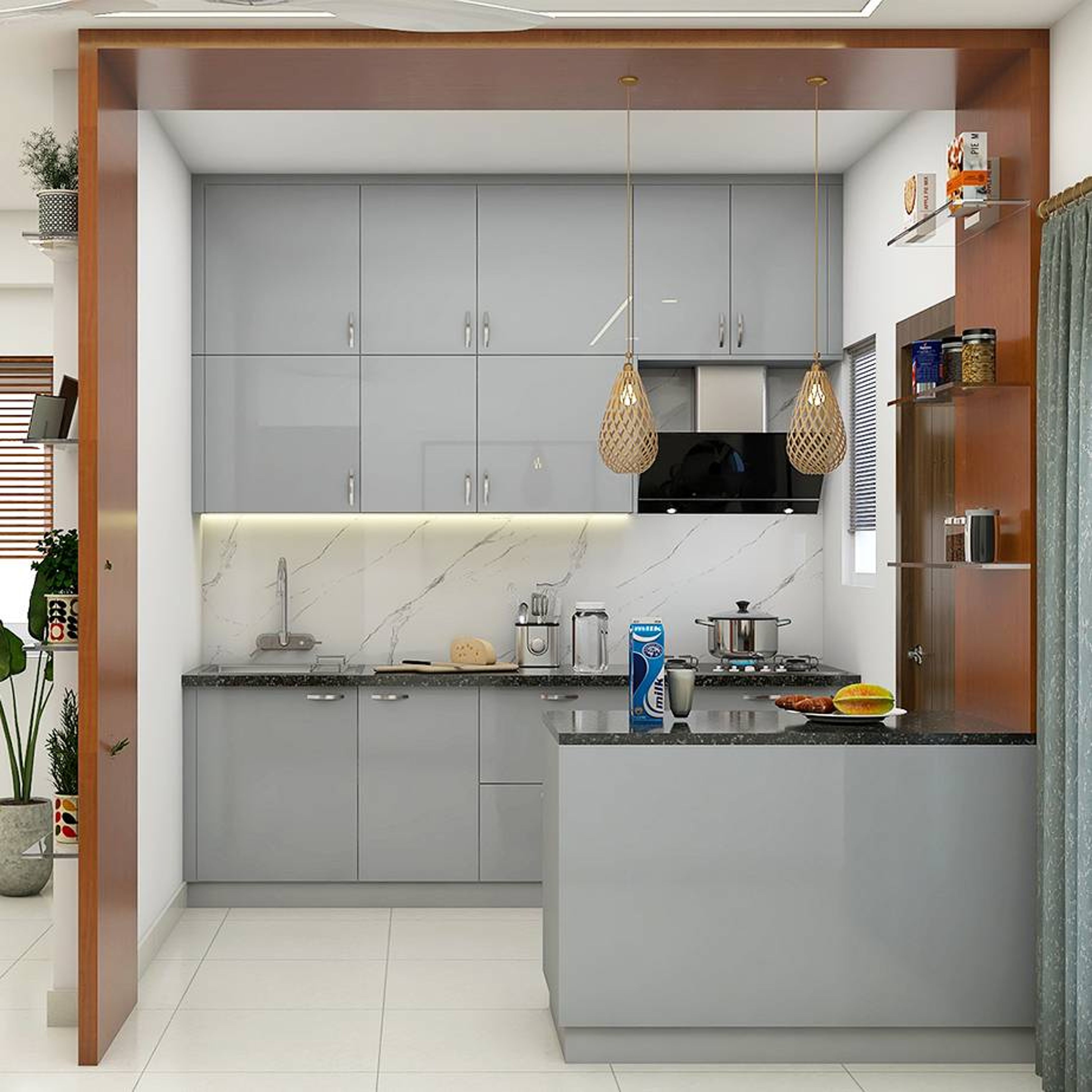 Spacious Kitchen Cabinet Design With Storage Space | Livspace