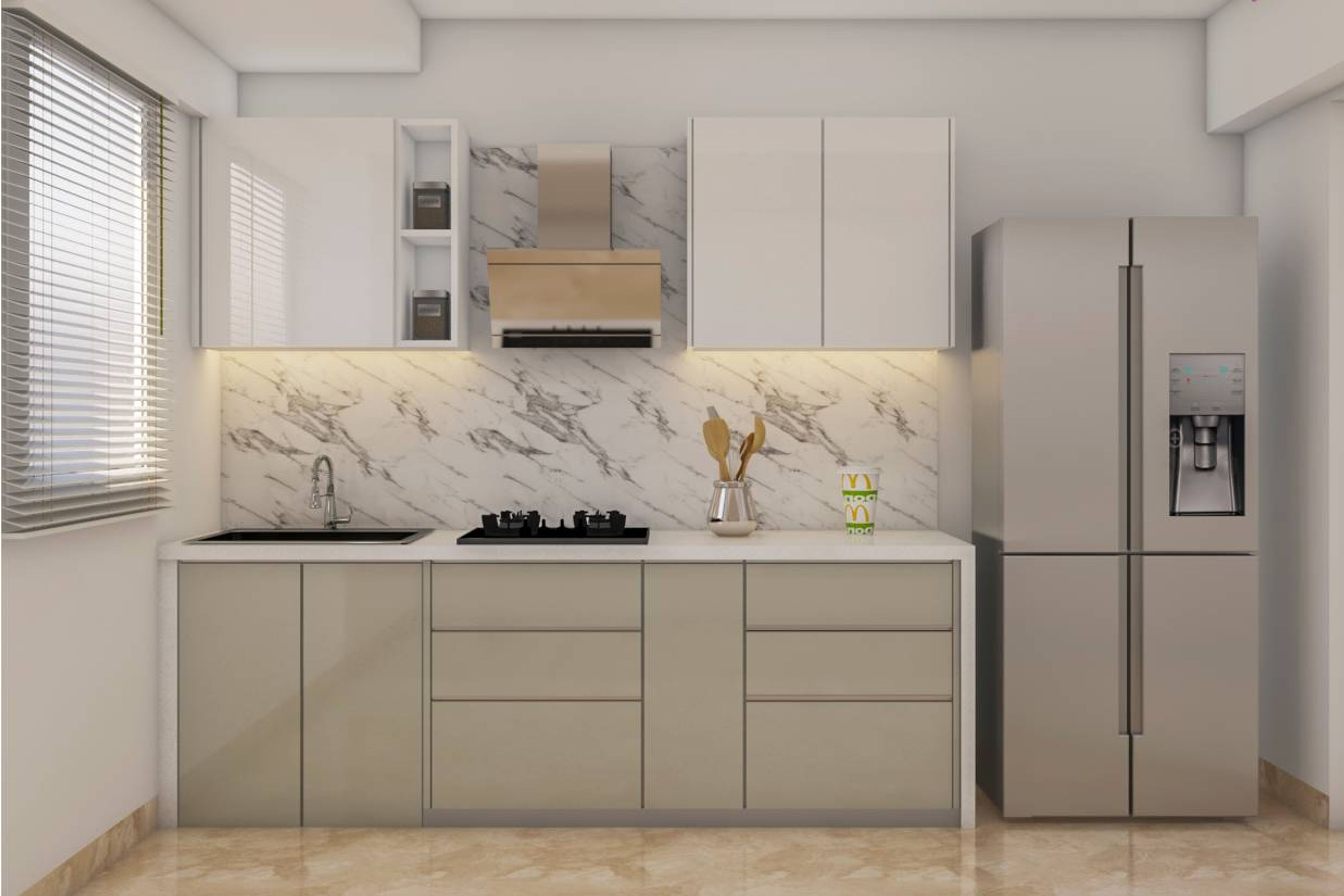 Compact Parallel Kitchen Design In Grey & White | Livspace