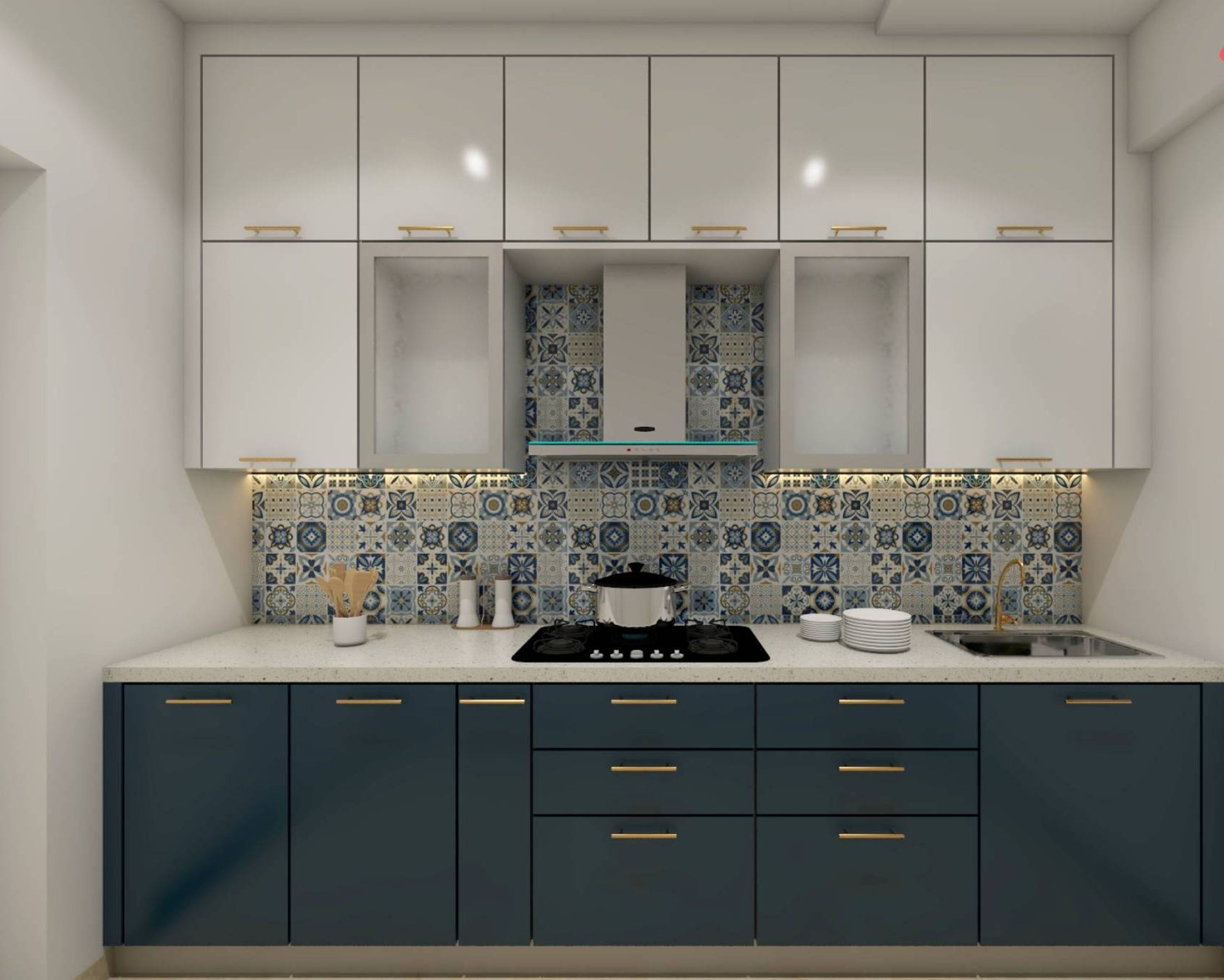 Modern Kitchen Design With Dado Tiles | Livspace