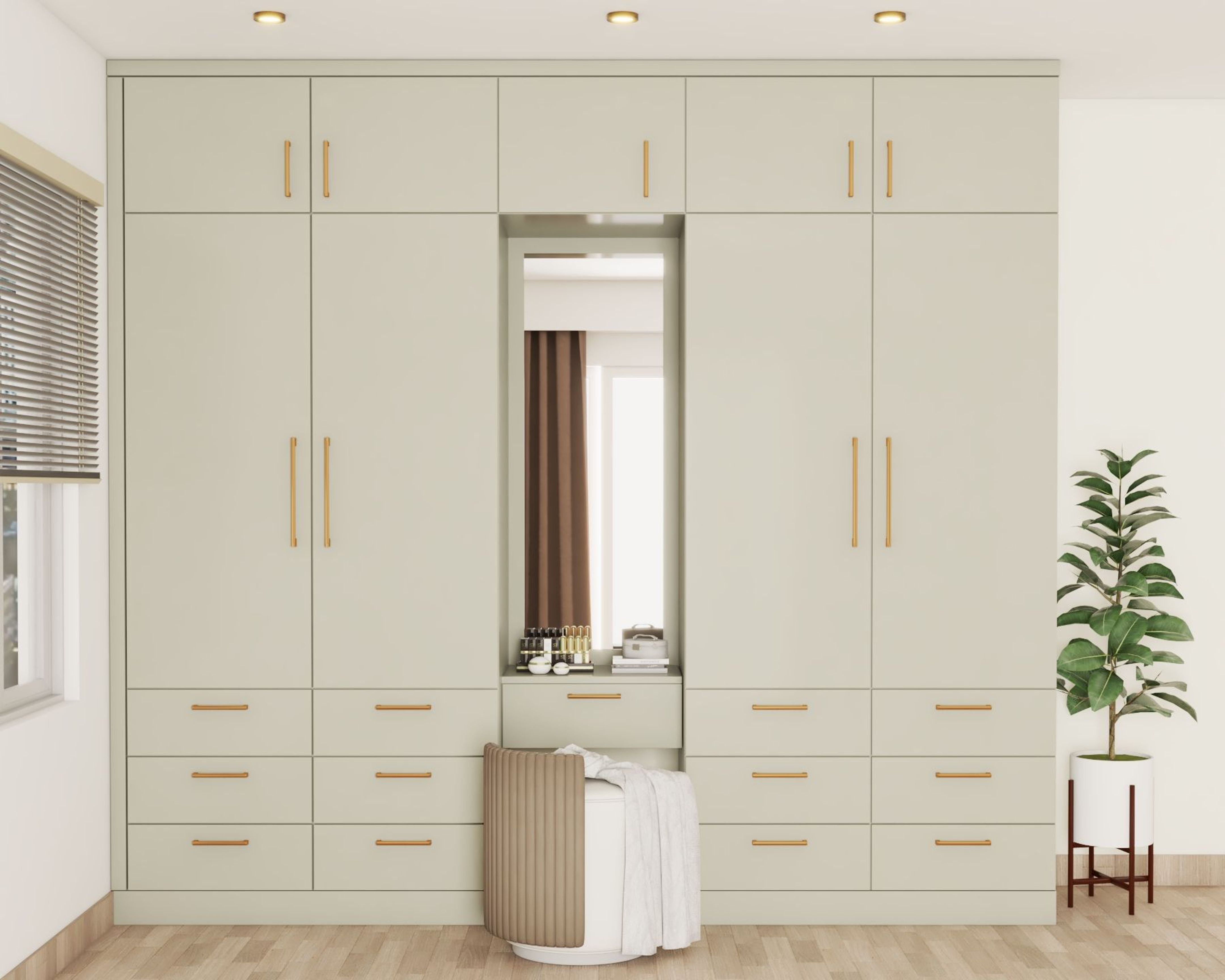 Multi-Functional Wardrobe Design with Multiple Drawers and Golden ...