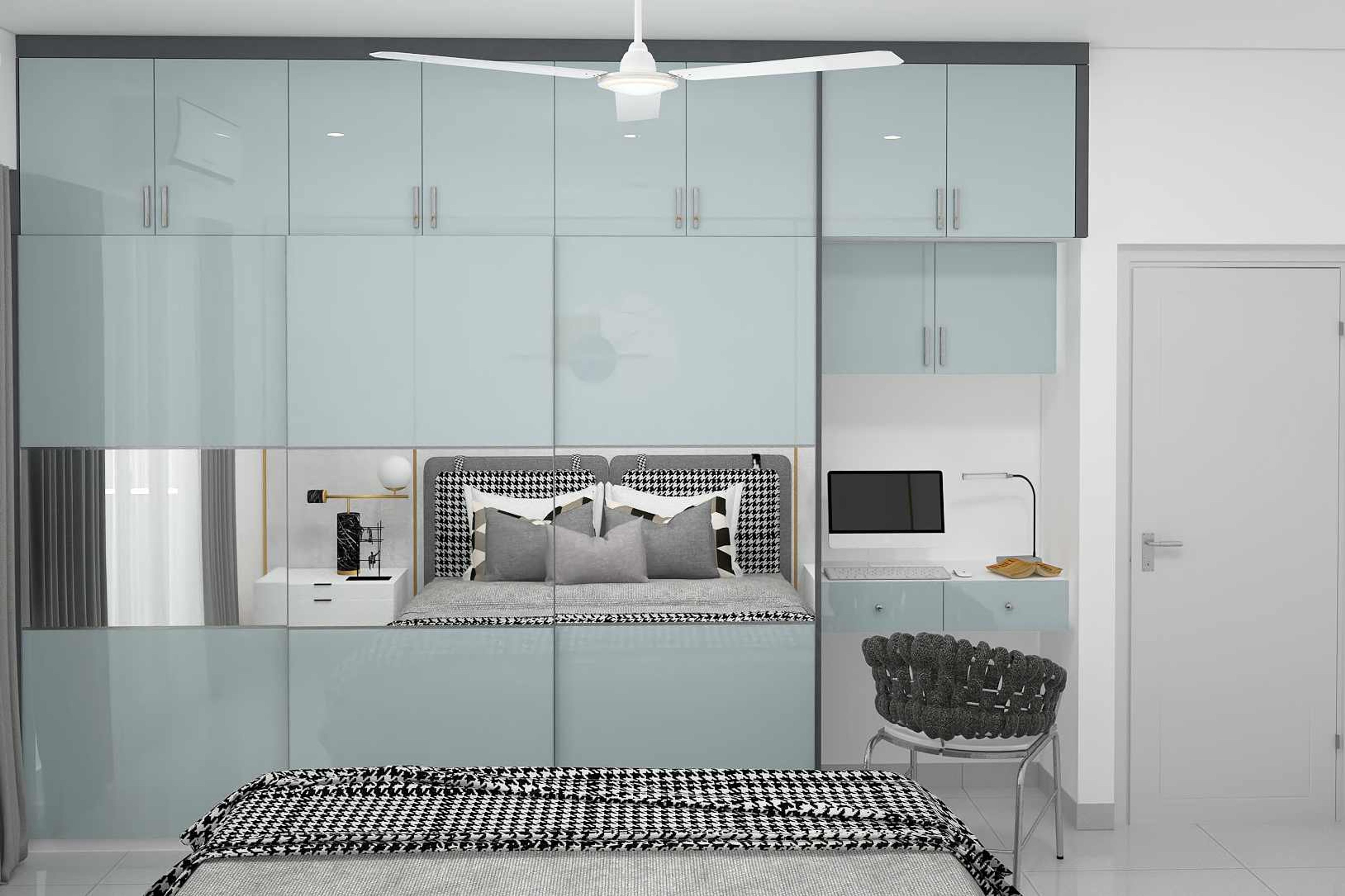 Light Blue Sliding Wardrobe Design | Livspace