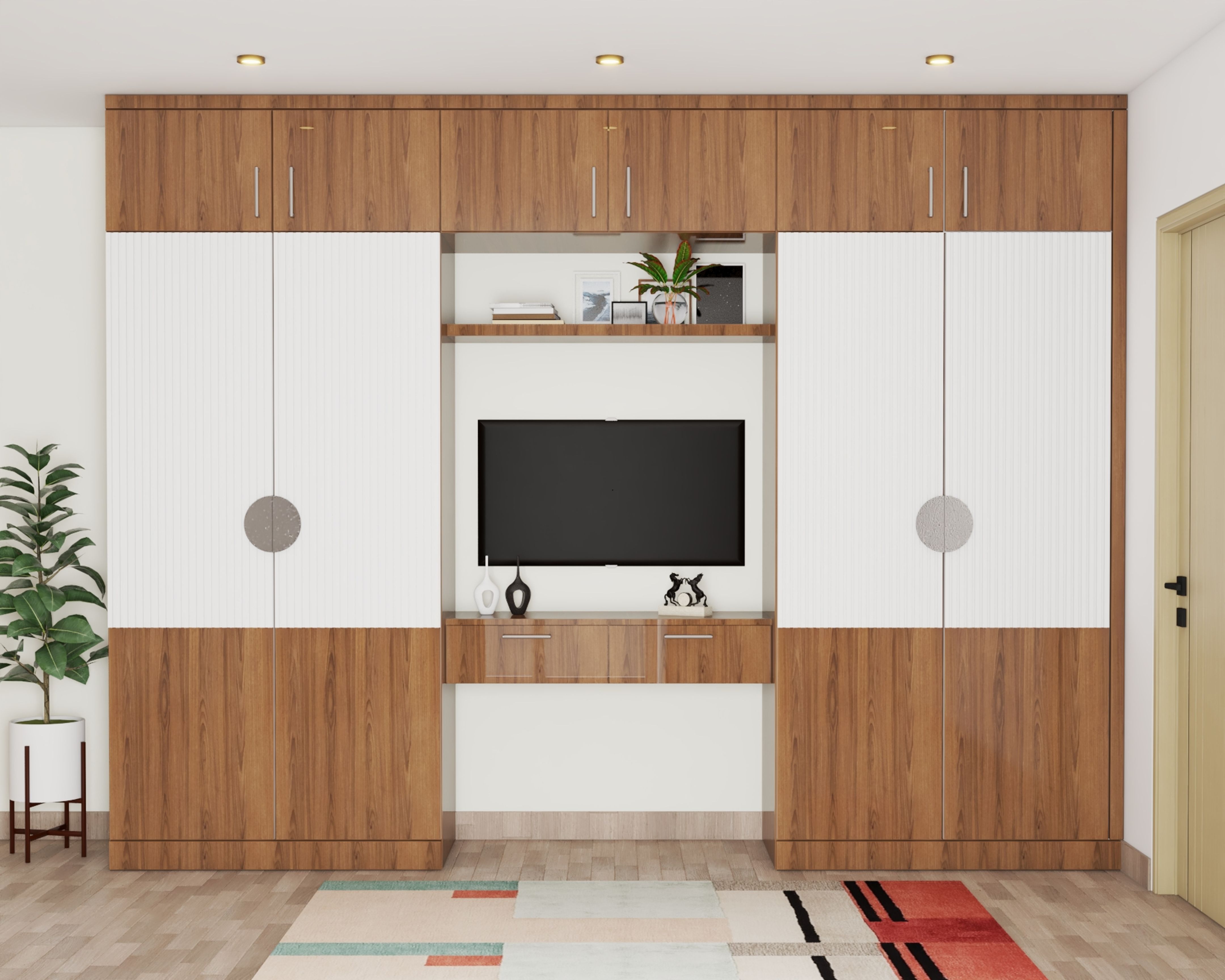 Sliding Wardrobe Design With TV Unit Space | Livspace