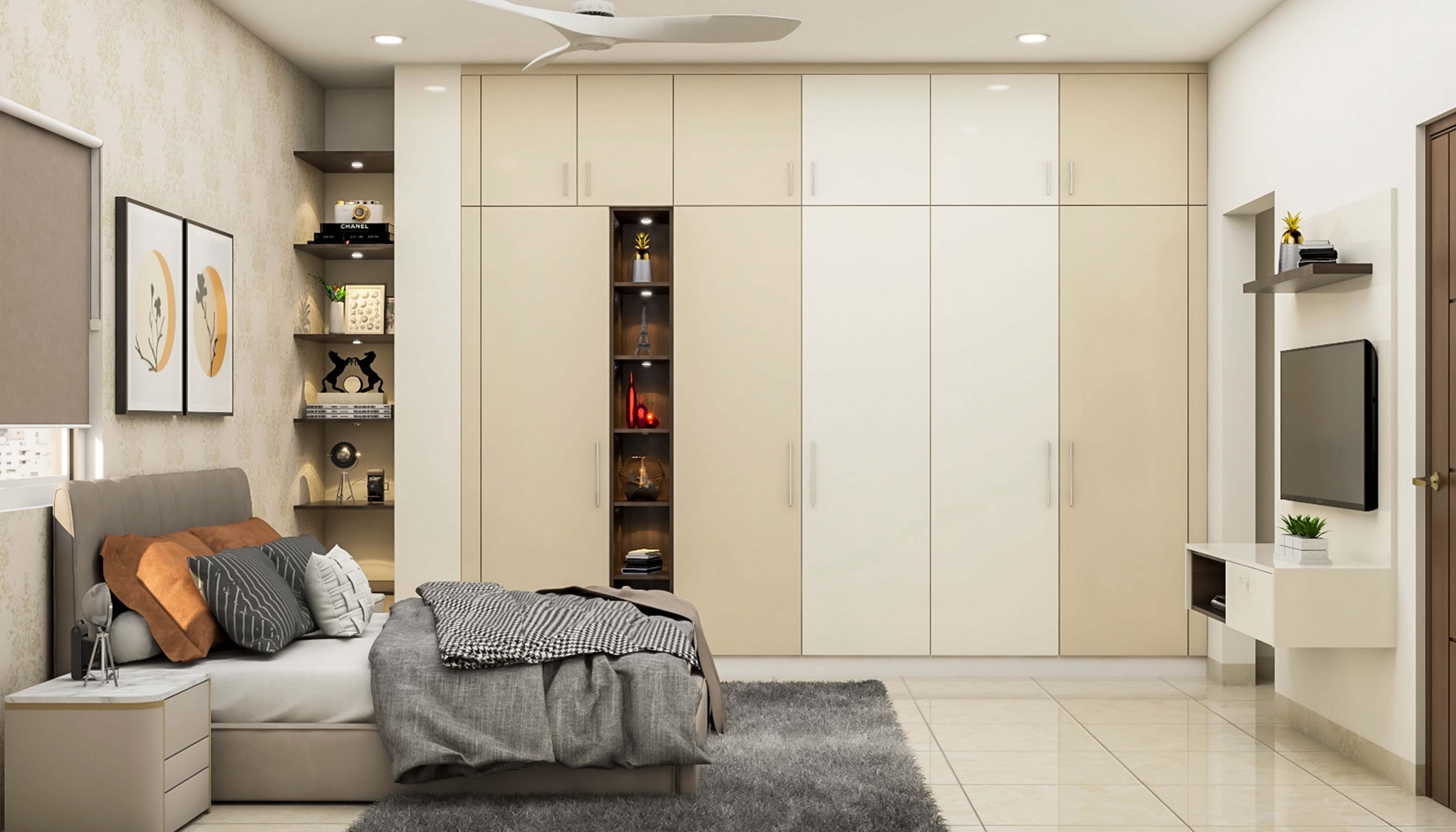 Dual-Toned Wardrobe Design With Loft Storage | Livspace