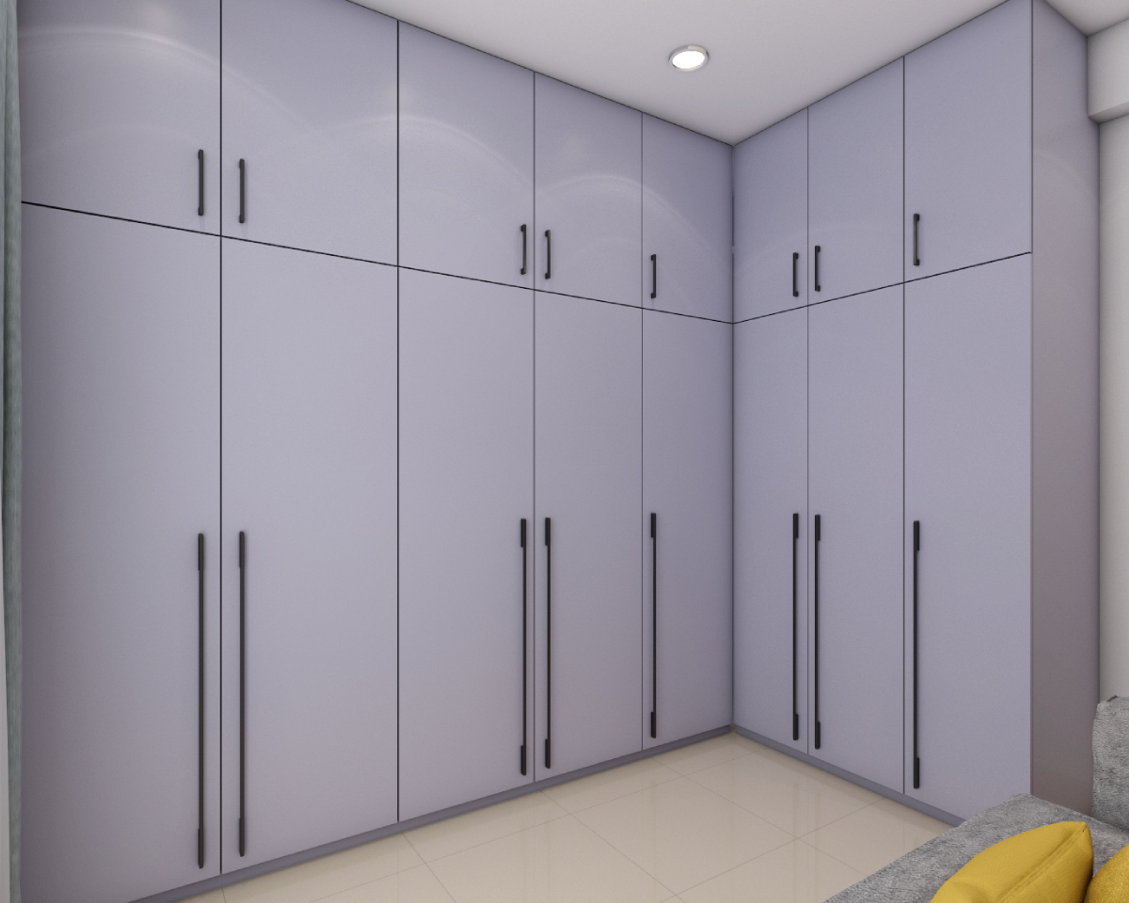 Compact L-Shaped Lavender Wardrobe Design | Livspace