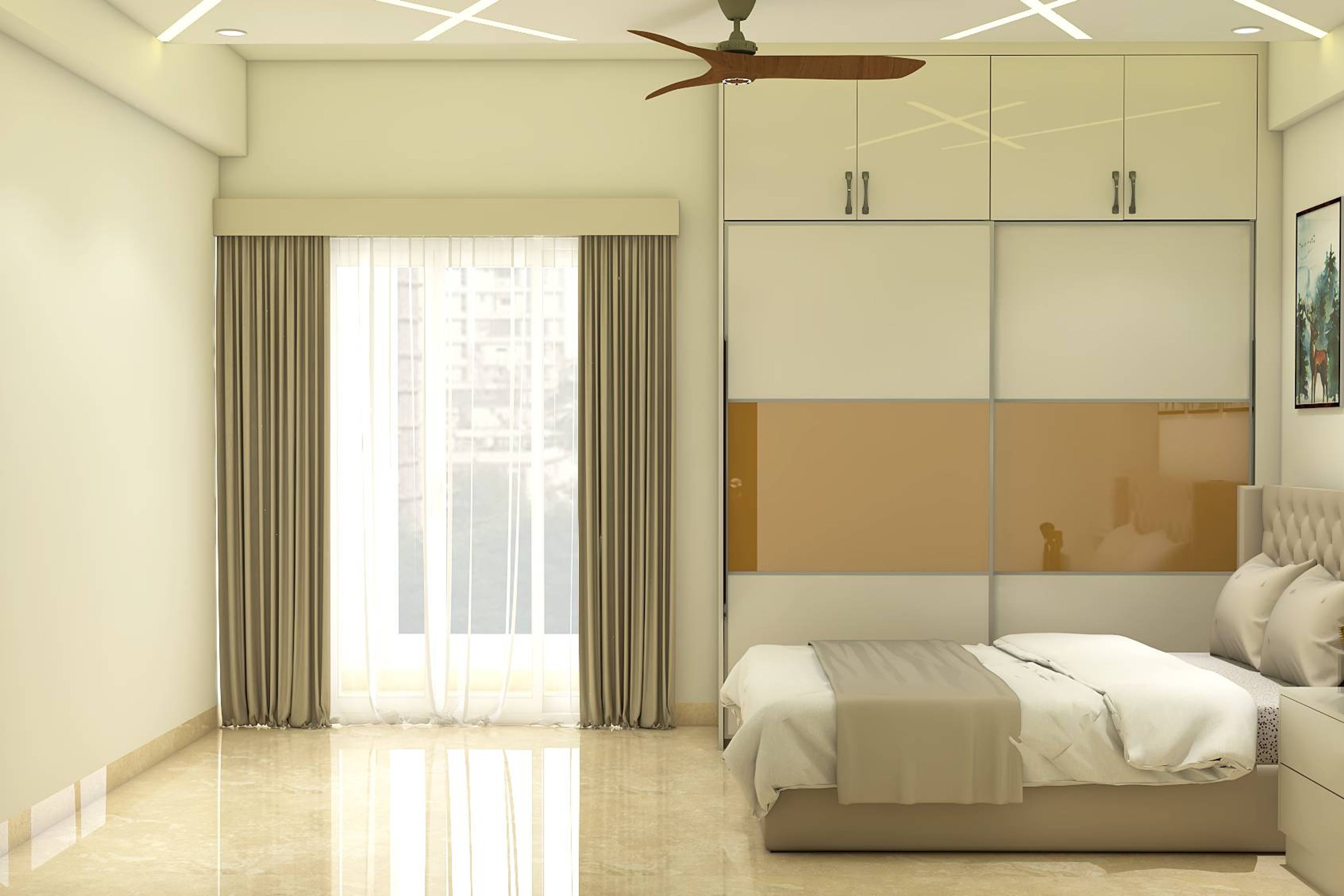 Contemporary Glossy Finish Sliding Wardrobe Design | Livspace