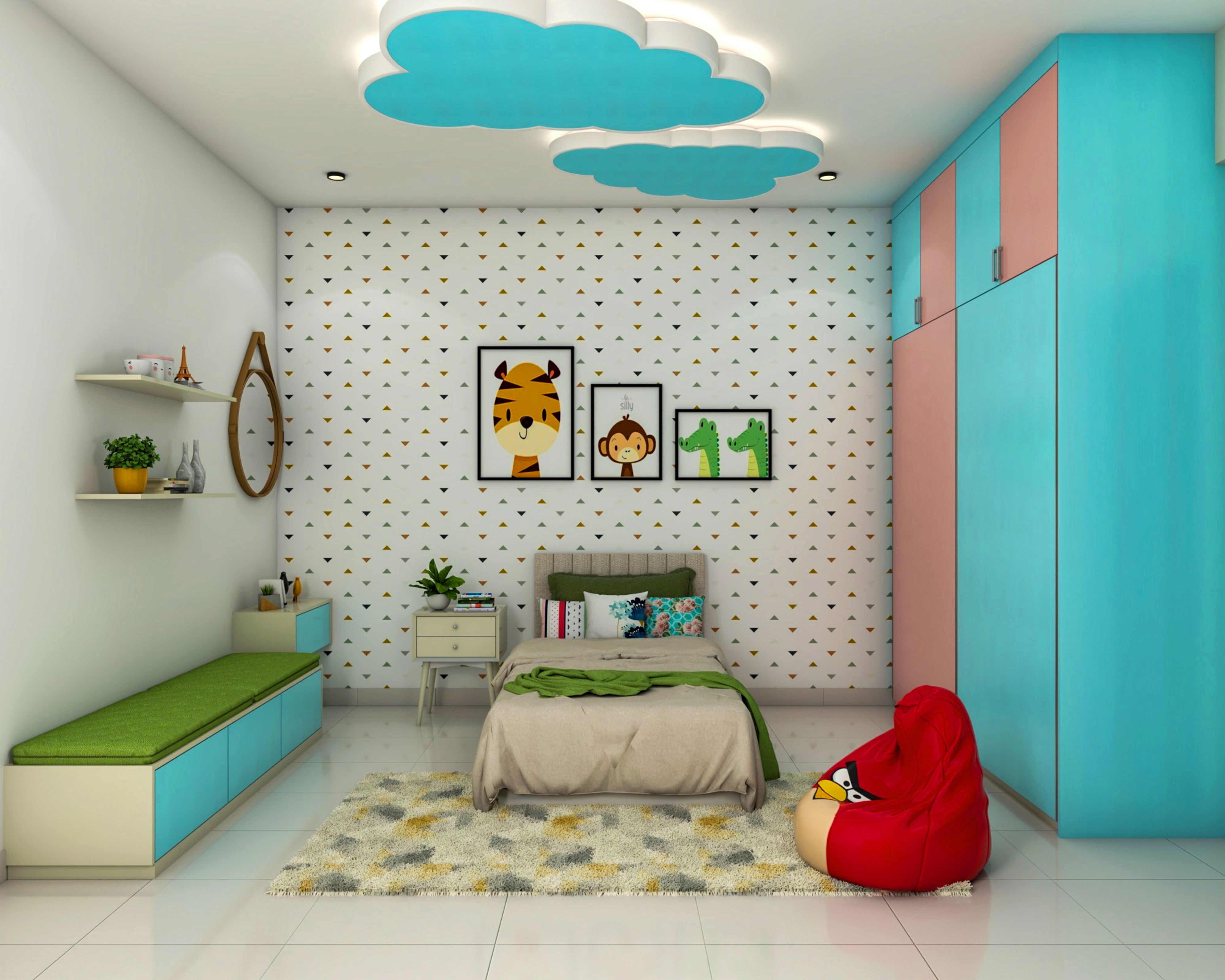 POP Cloud-Shaped Single-Layered Ceiling Design | Livspace